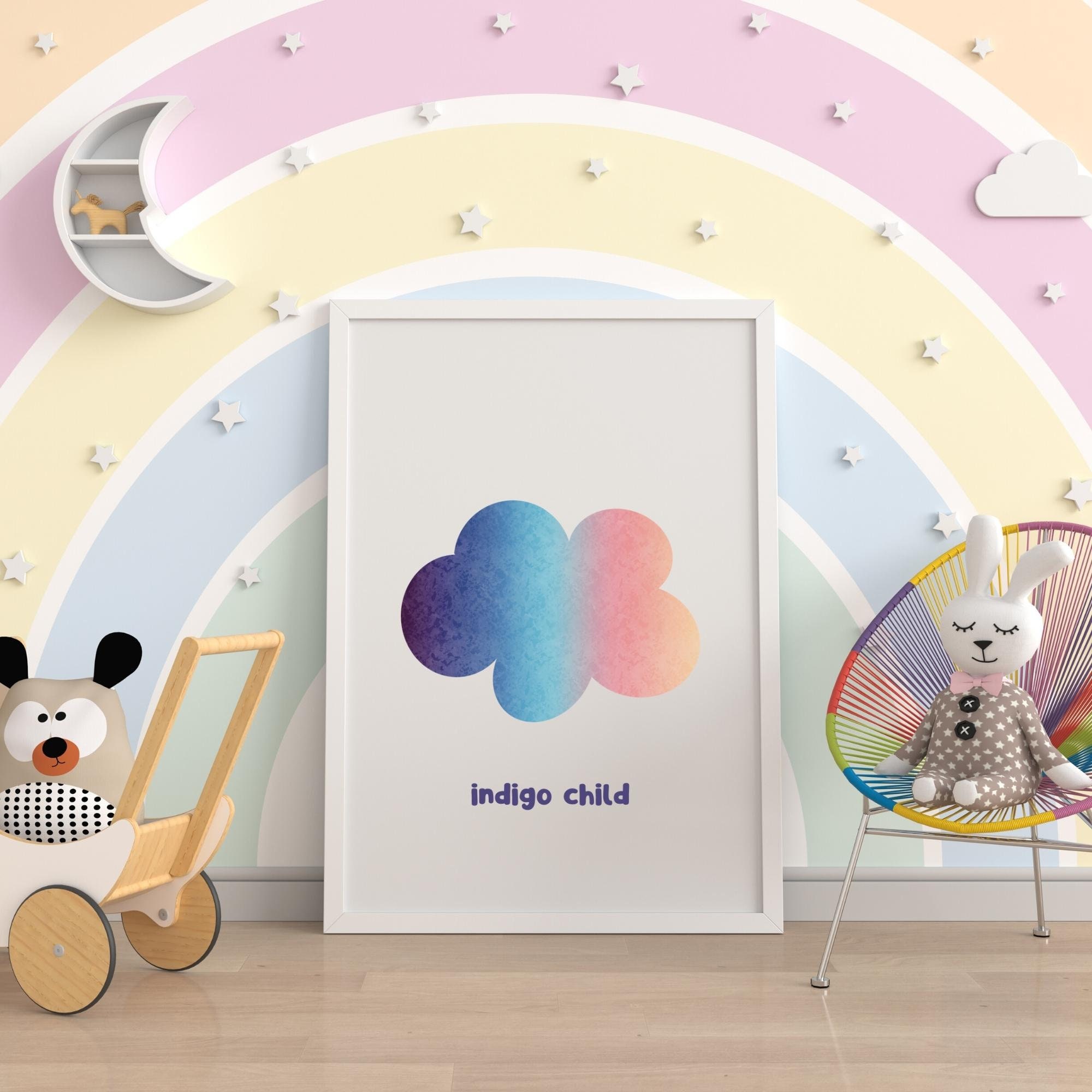 Indigo Child, Printable Nursery Wall Art, Rainbow Nursery Decor, Kids ...