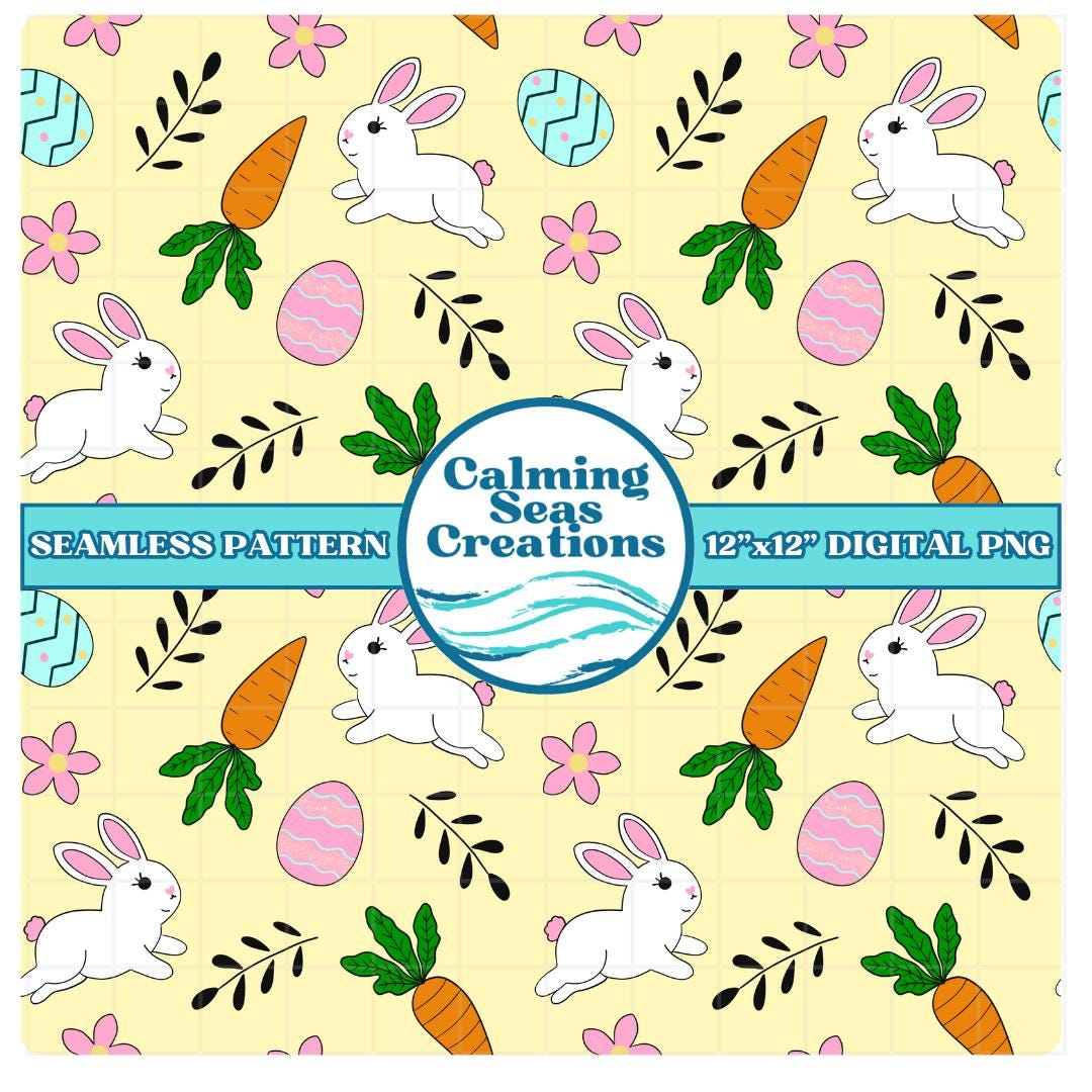 Easter Bunny Seamless Digital Pattern Hand Drawn Cute Rabbits Carrots ...