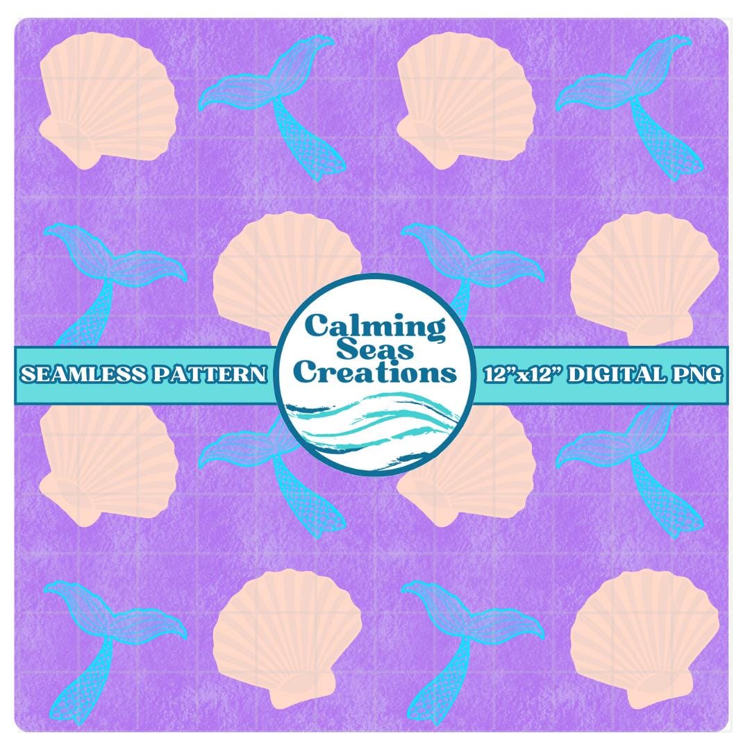Mermaid Fins and Sea Shells Seamless Pattern PNG Download for Digital ...