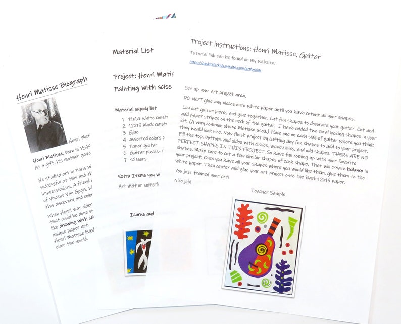 Henri Matisse Educational Paper Art Project for Kids. Learning Tutorial ...