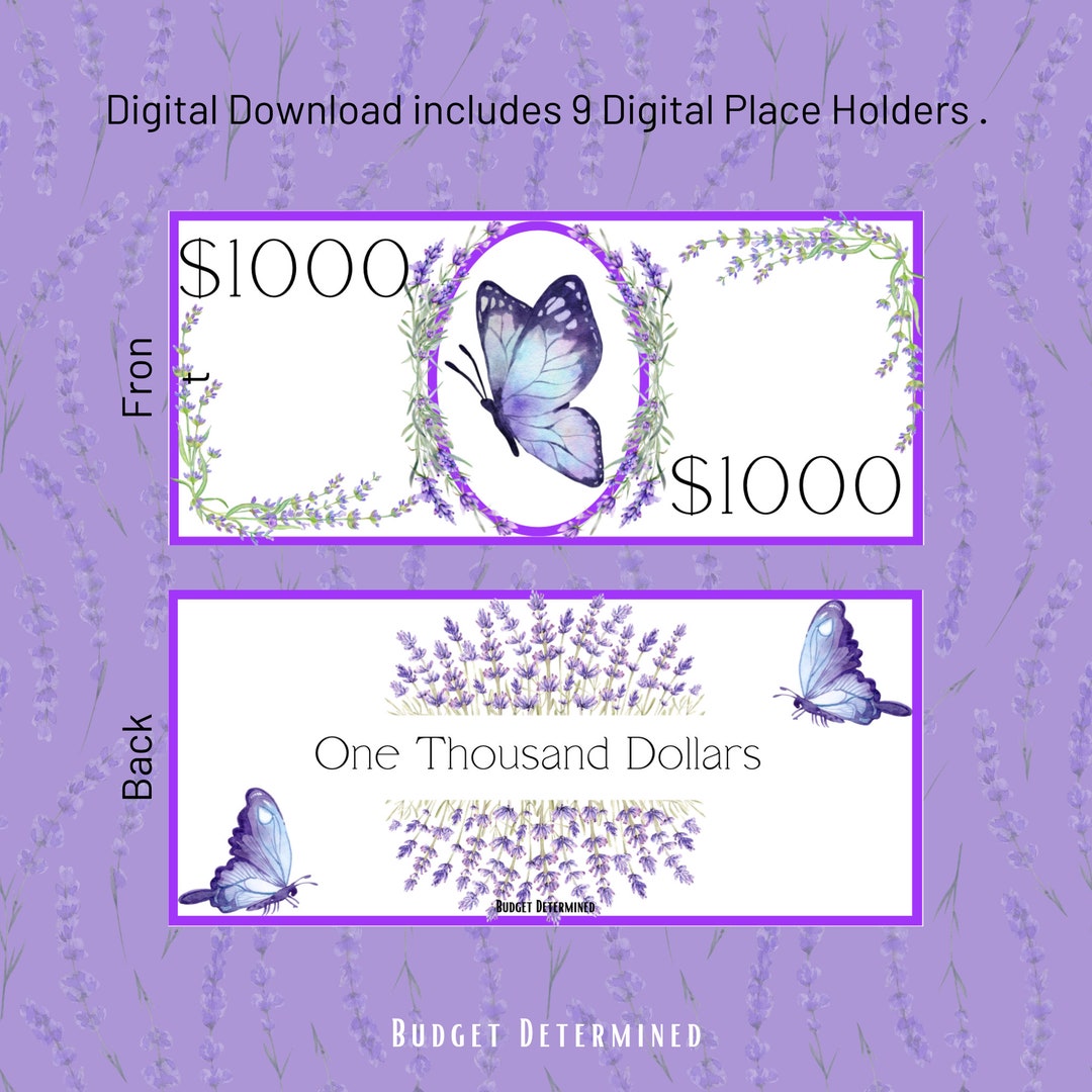 Butterfly Lavender Printable Money Place Holder PDF Insert Double Sided ...