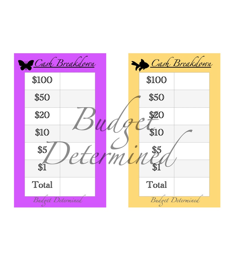 Printable Cash Breakdown Cards for Cash Budgeting - Etsy