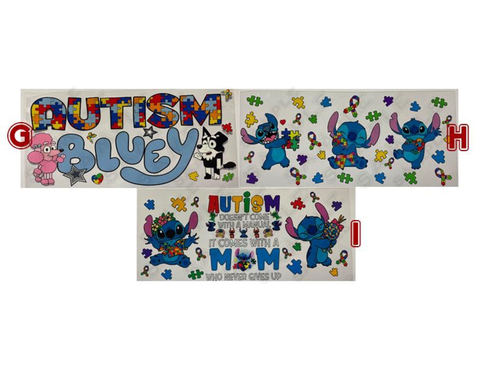 Autism Awareness Character UV DTF Waterproof Cup Individual Wraps for ...