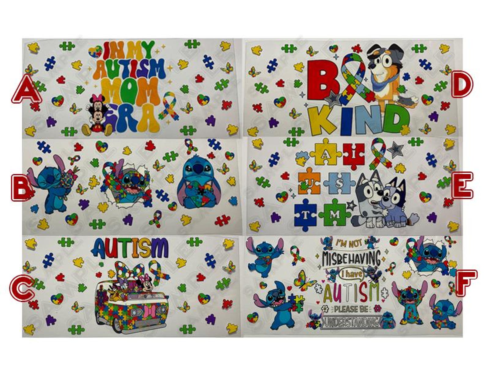 Autism Awareness Character UV DTF Waterproof Cup Individual Wraps for ...