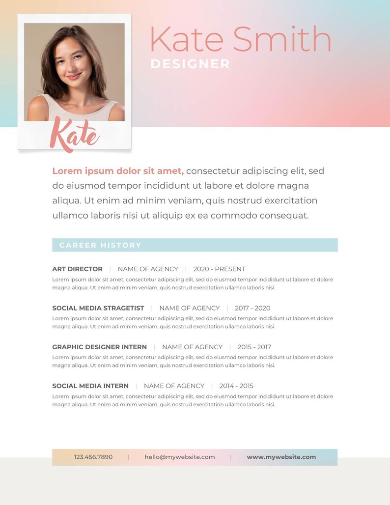 Clean Creative Resume, Cover Letter Templates With Photo - Etsy