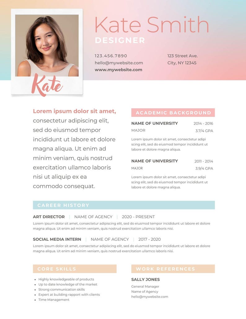 Clean Creative Resume, Cover Letter Templates With Photo - Etsy