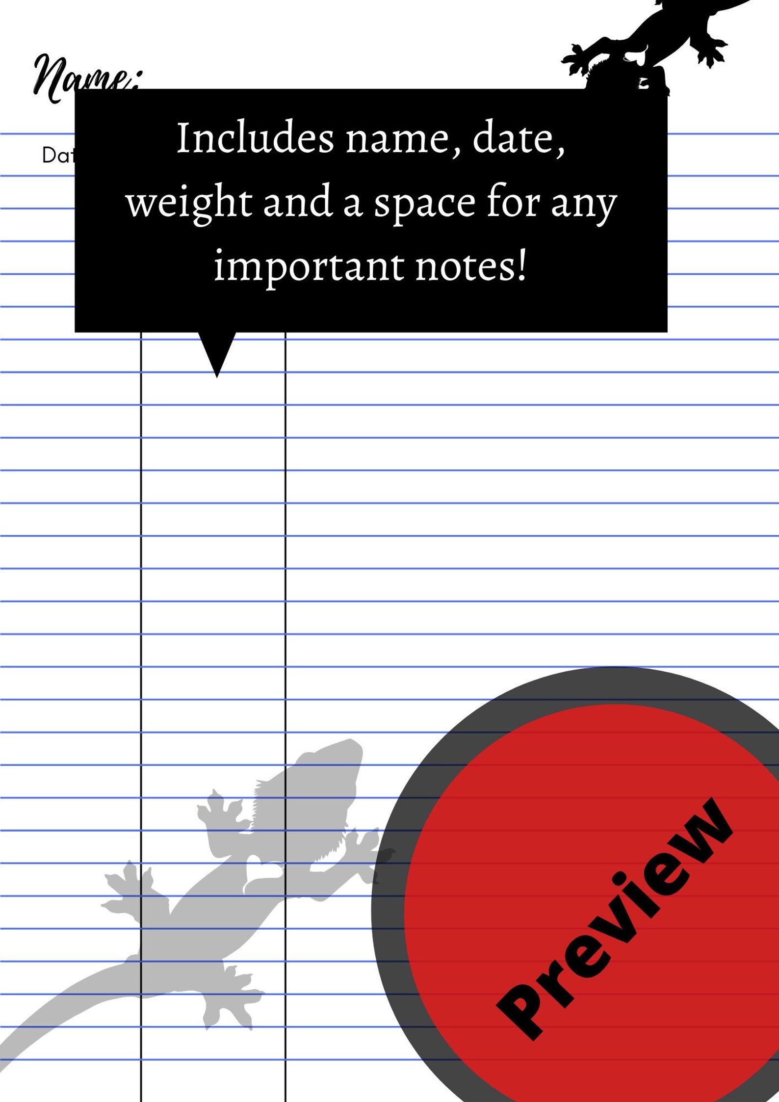 Crested Gecko Weight Log - Reptile Breeding Log - Reptile Keeper Health ...