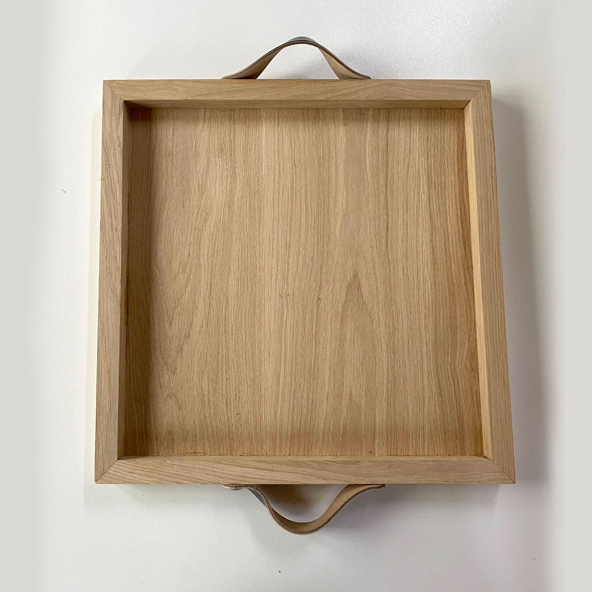 Oak Wooden Square Tray With Black Leather Handles - Etsy