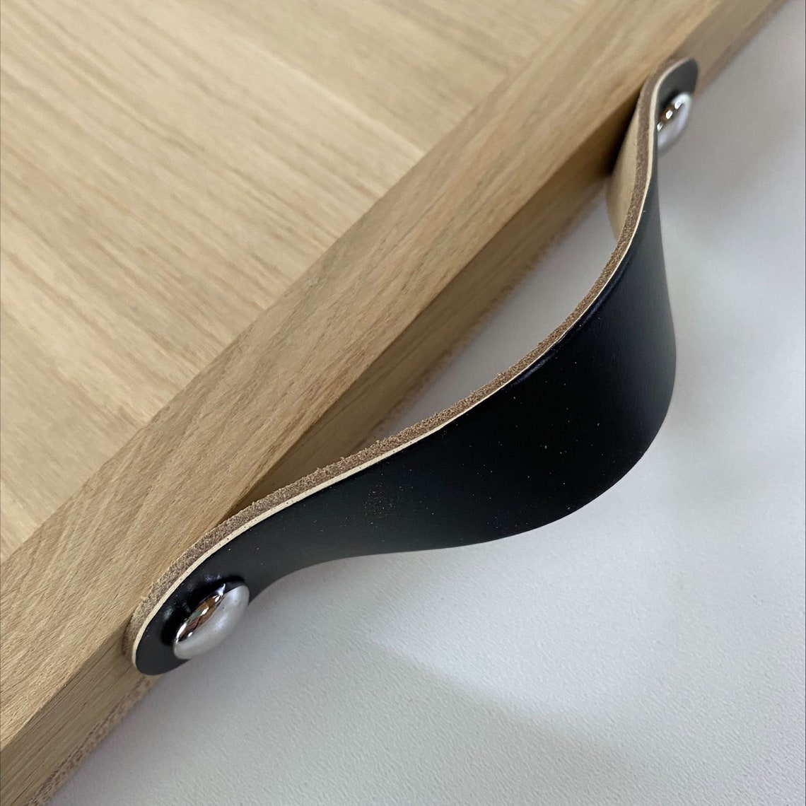 Oak Wooden Square Tray With Black Leather Handles - Etsy
