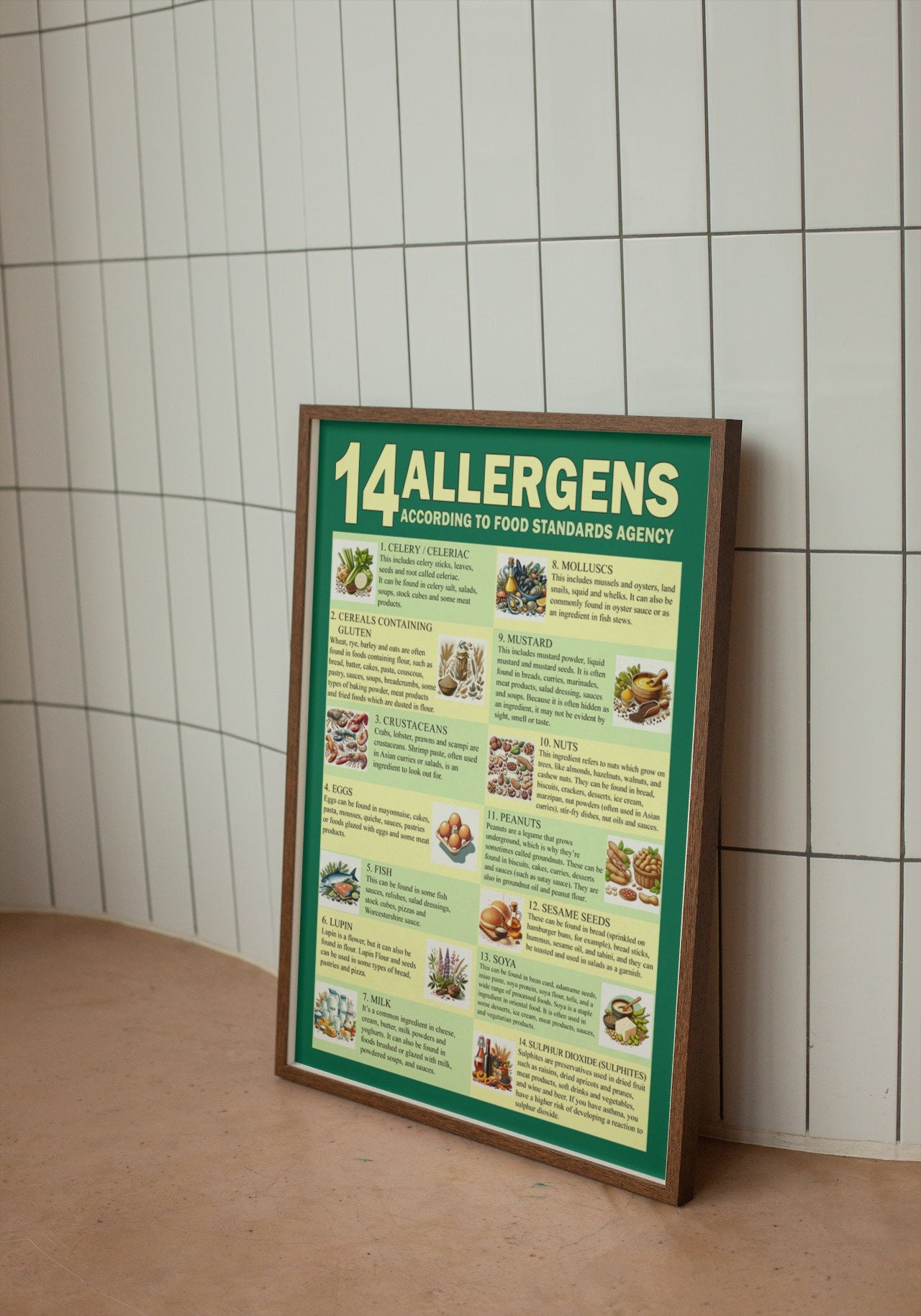 14 Allergens Food Standards Agency Digital Download Illustrated Sign ...