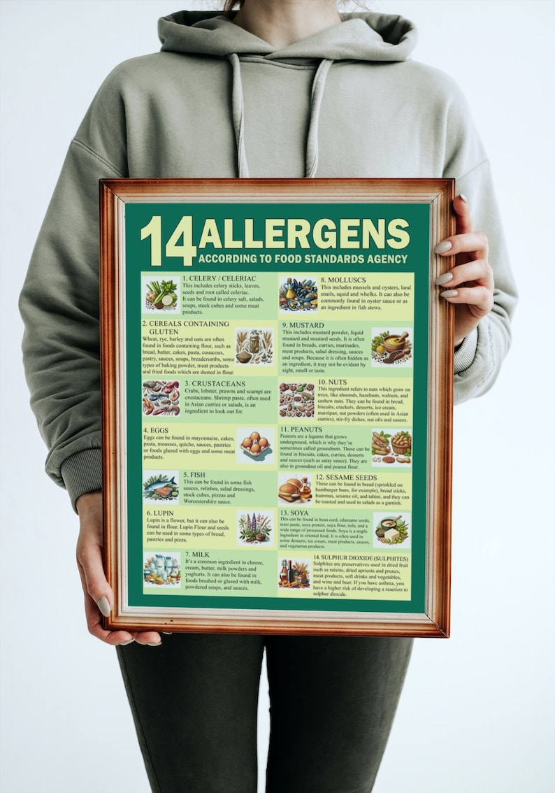 14 Allergens Food Standards Agency Digital Download Illustrated Sign ...