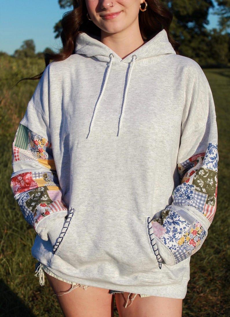 Multicolor Patchwork Hoodie Sweatshirt, Hooded Sweatshirt, Crewneck ...