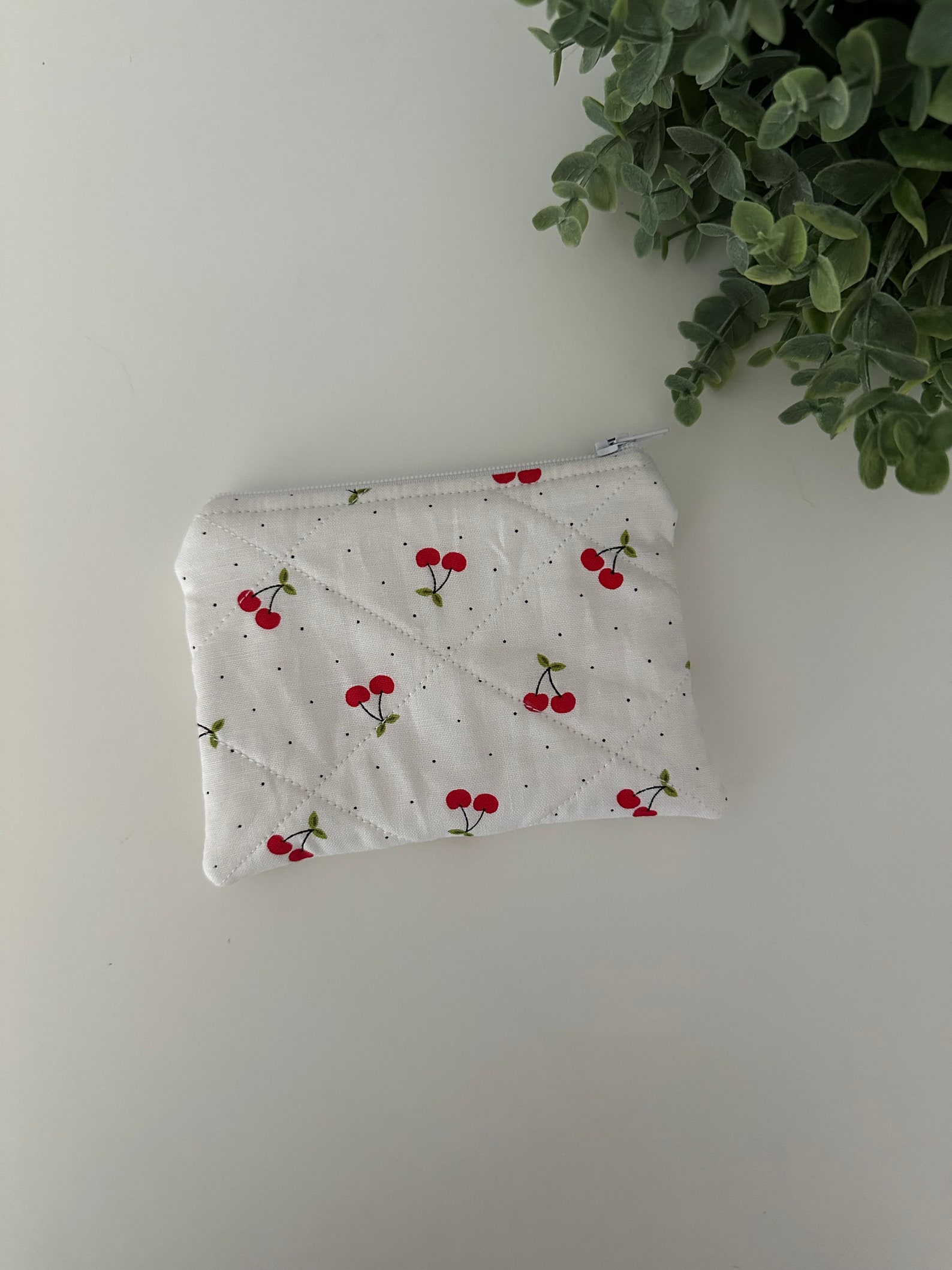 Handmade Cherry Print Quilted Coin Pouch, Coin Purse, Coin Holder ...