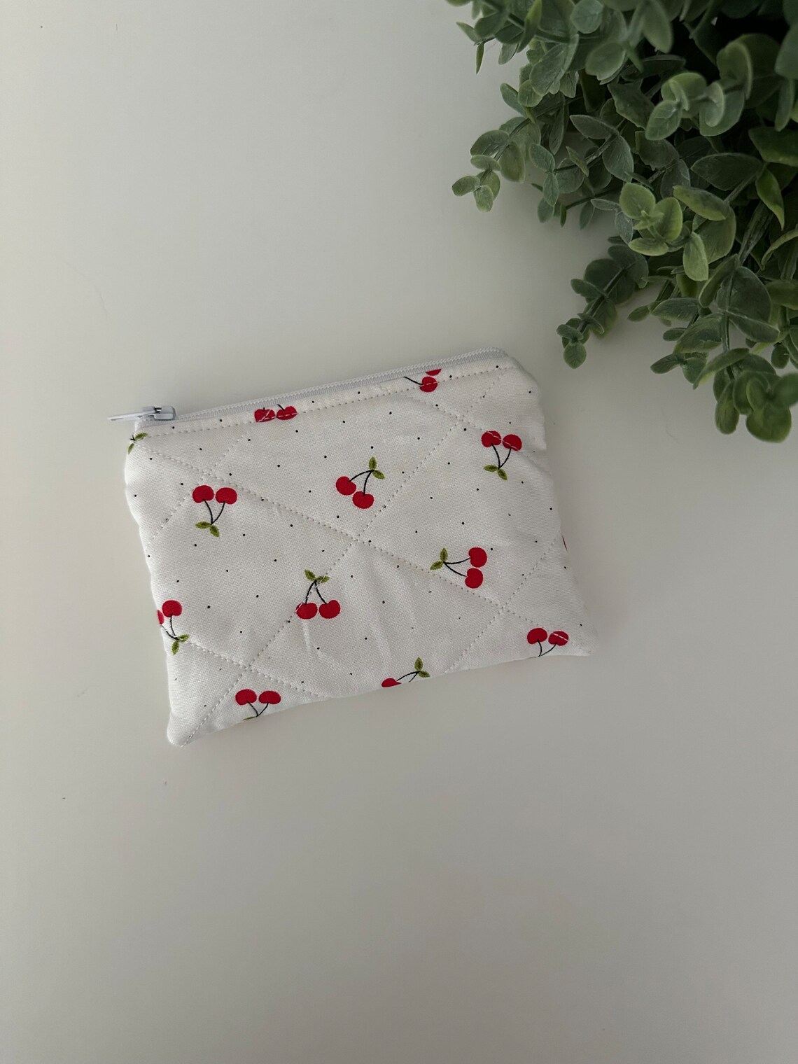 Handmade Cherry Print Quilted Coin Pouch, Coin Purse, Coin Holder ...