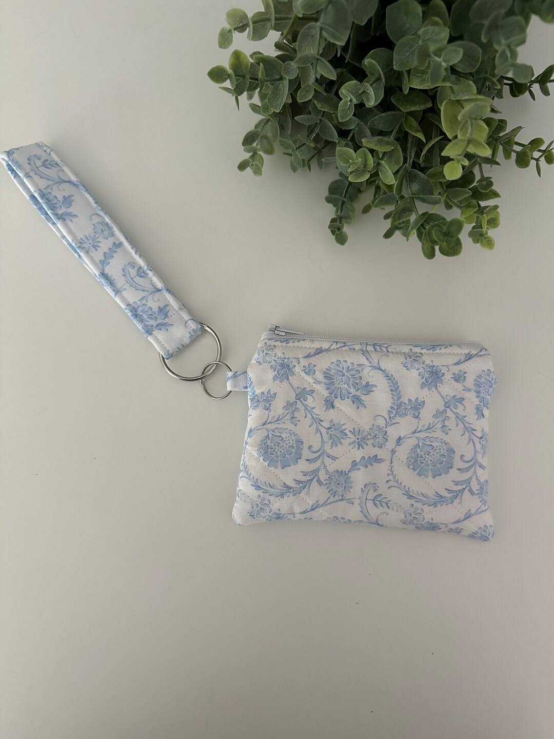 Blue Beachy Print Quilted Pouch Wristlet, Wallet, Keychain Wallet, Key ...