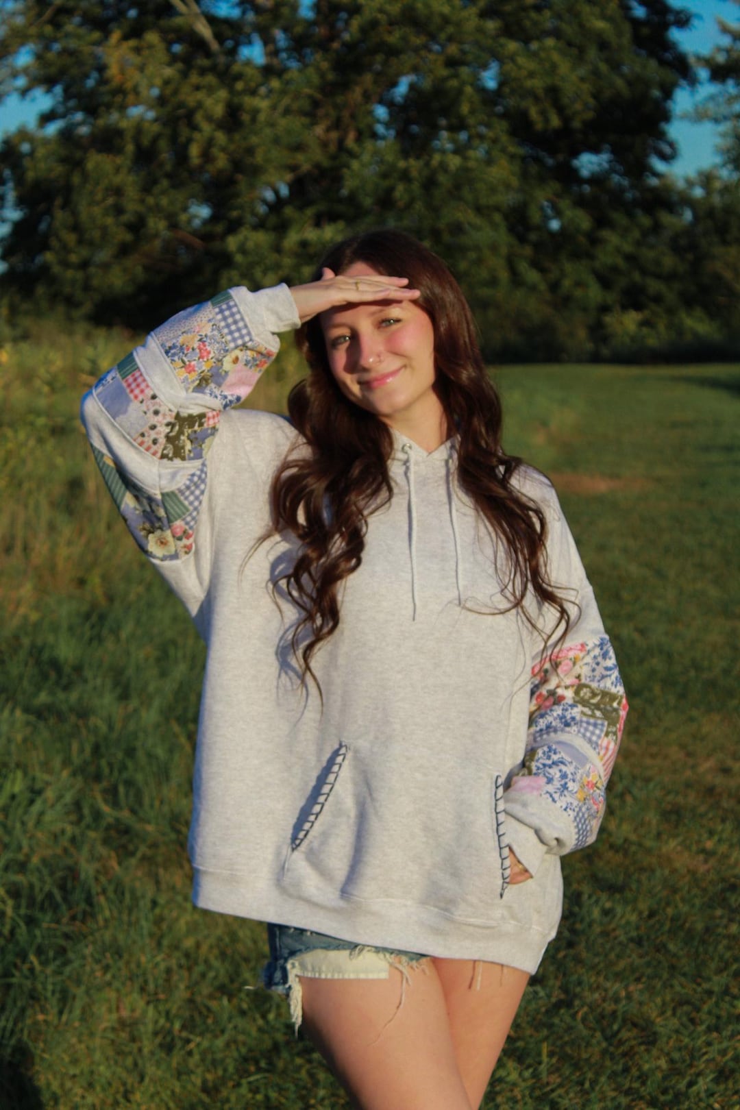 Multicolor Patchwork Hoodie Sweatshirt, Hooded Sweatshirt, Crewneck ...
