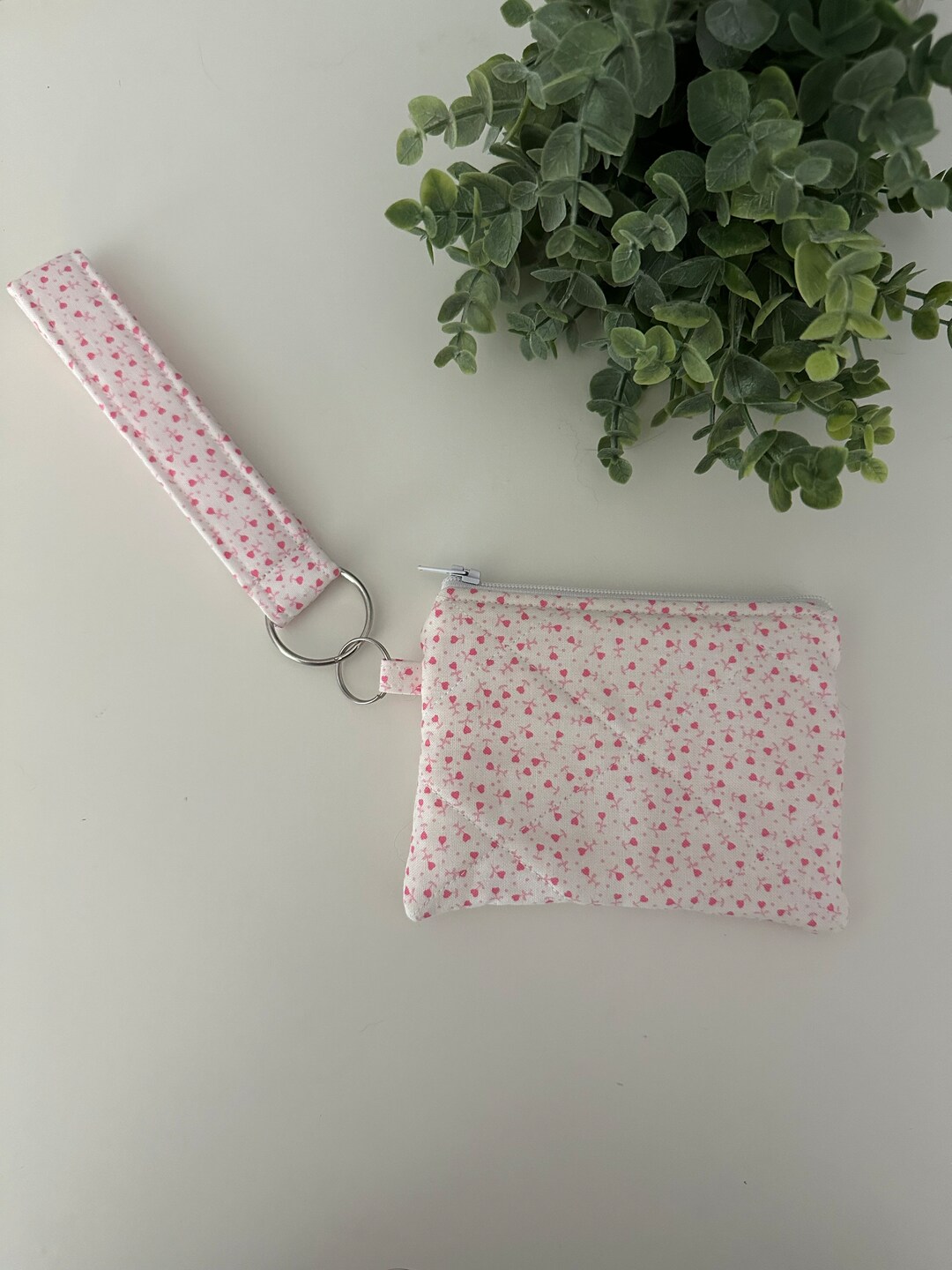 Pink Dainty Hearts Quilted Pouch Wristlet, Wallet, Keychain Wallet, Key ...