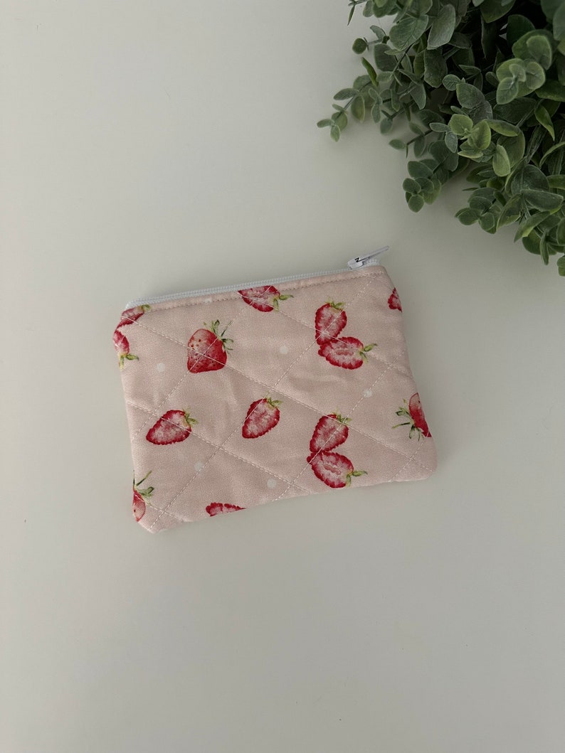 Handmade Pink Dainty Strawberry Quilted Coin Pouch, Coin Purse, Coin ...