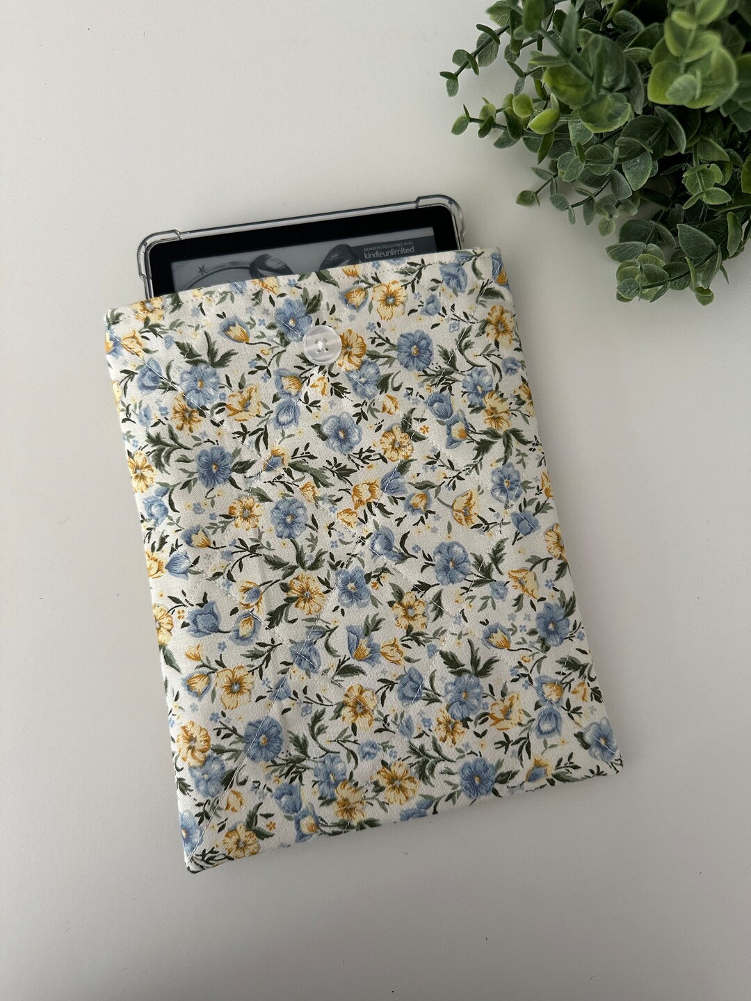 Kindle Blue and Yellow Floral Print Handmade Quilted Sleeve, Kindle ...