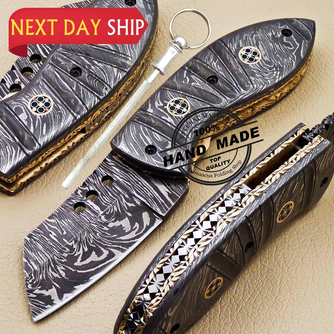 Mini Damascus Folding Knife Handmade Damascus Steel Pocket Folding ...