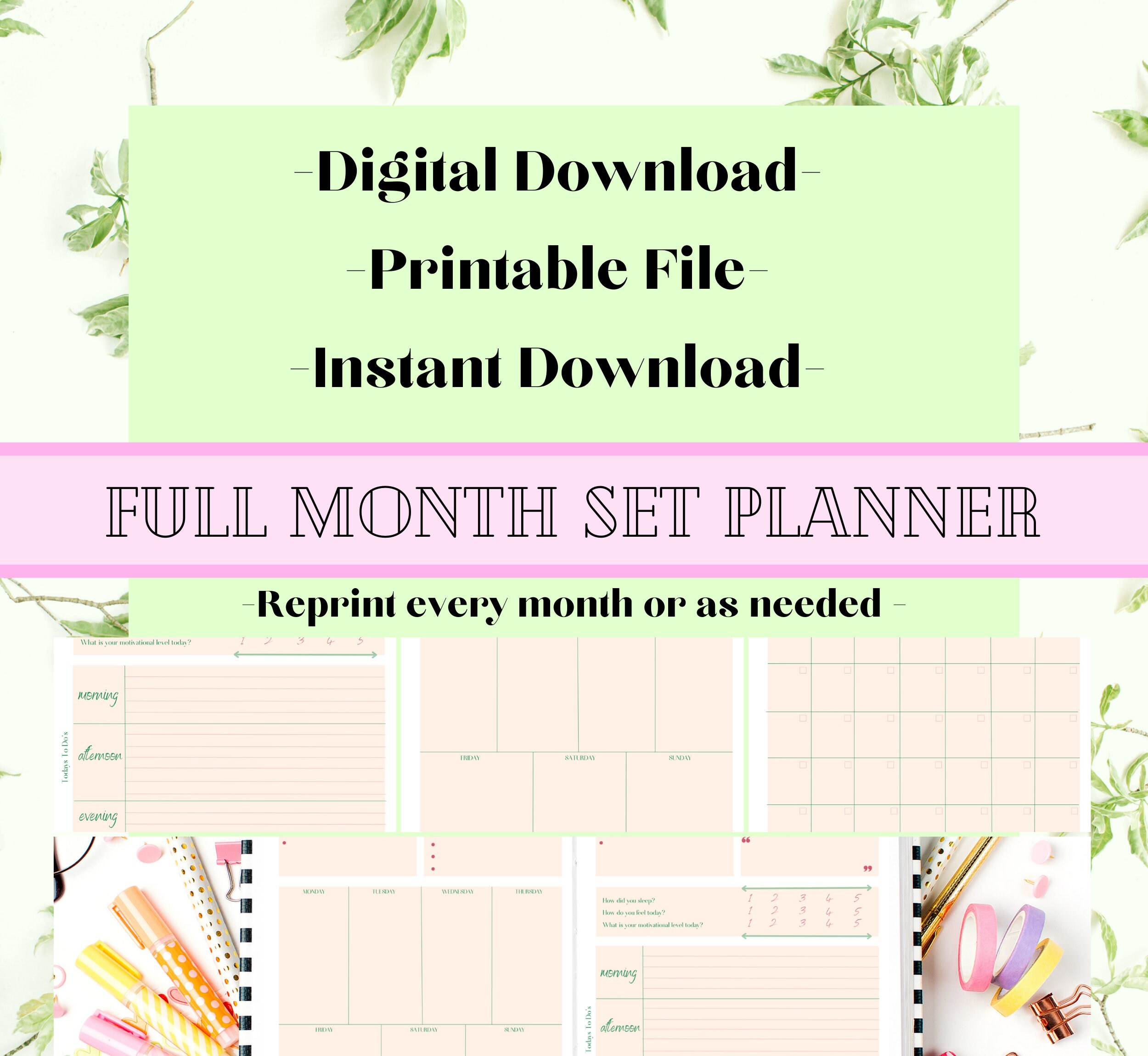 Daily Weekly Monthly Printable Planner Set Full Month - Etsy