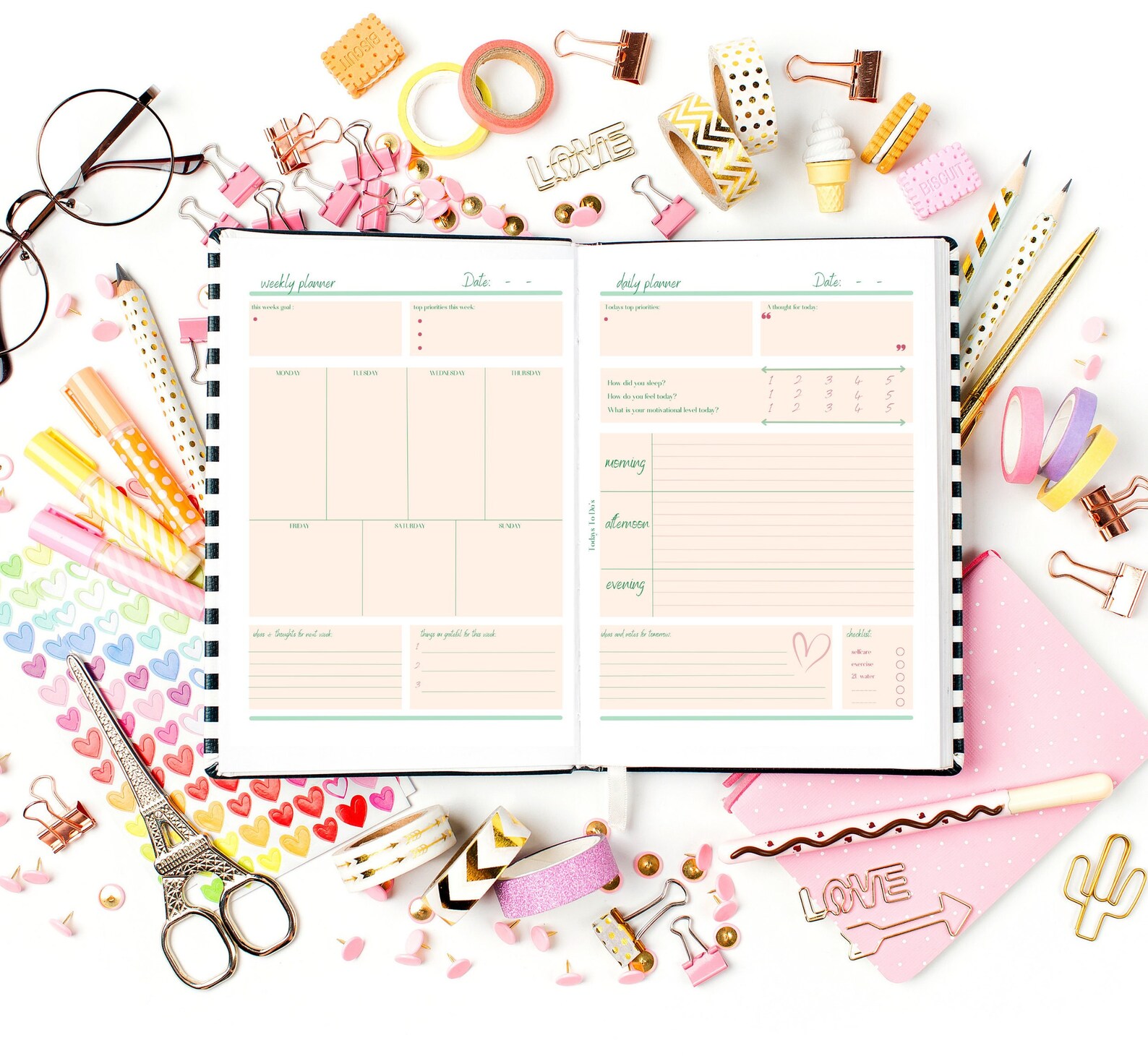 Daily Weekly Monthly Printable Planner Set Full Month - Etsy
