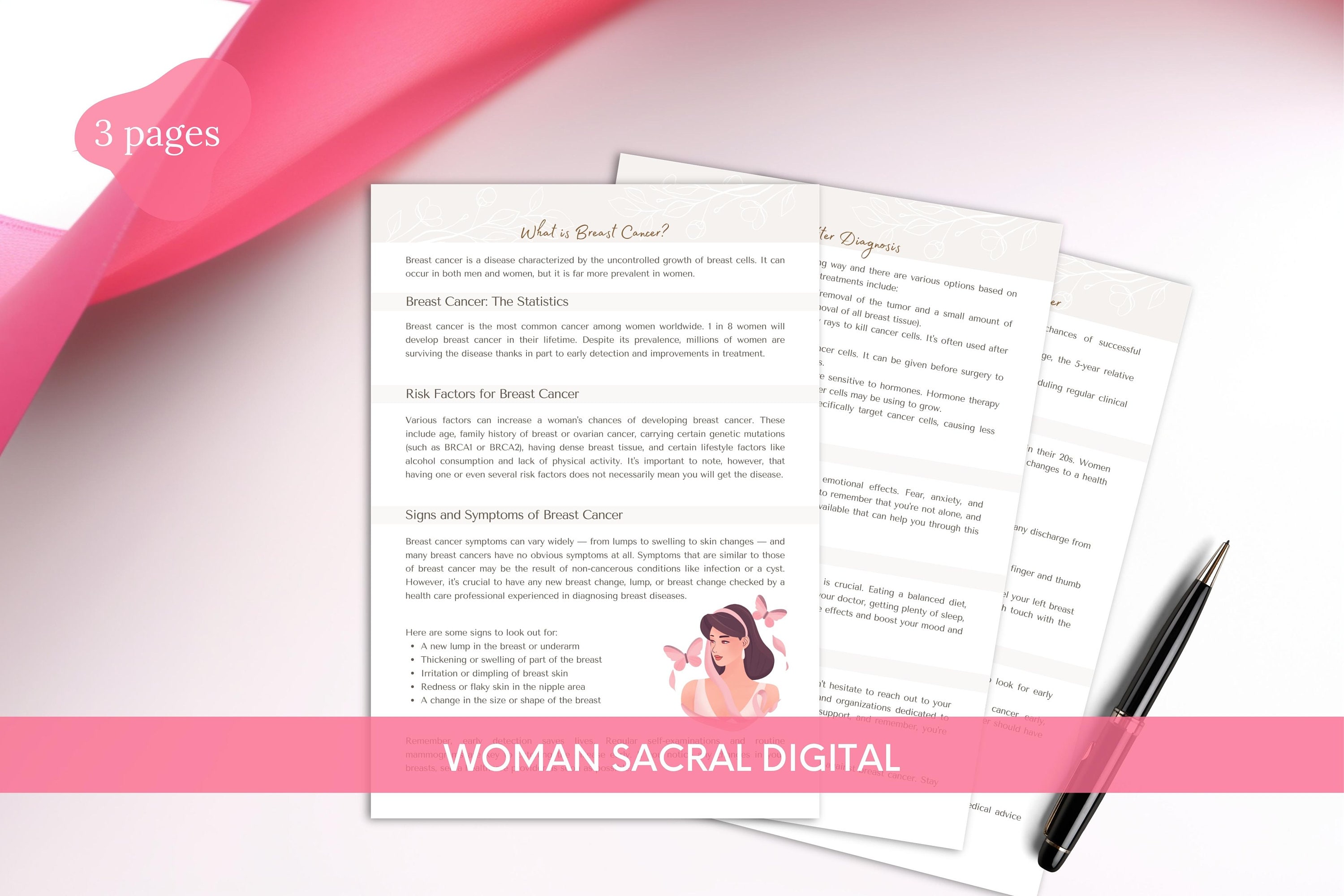 Breast Cancer Awareness Digital Handout Editable Handout for Doulas ...