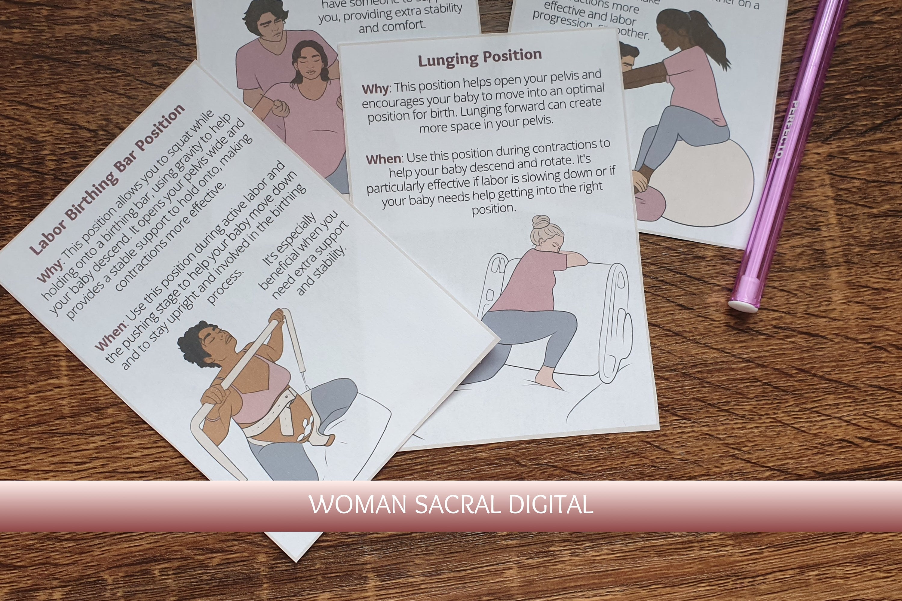 Labor and Delivery Positions Flashcards, Digital Cards With Child Birth ...