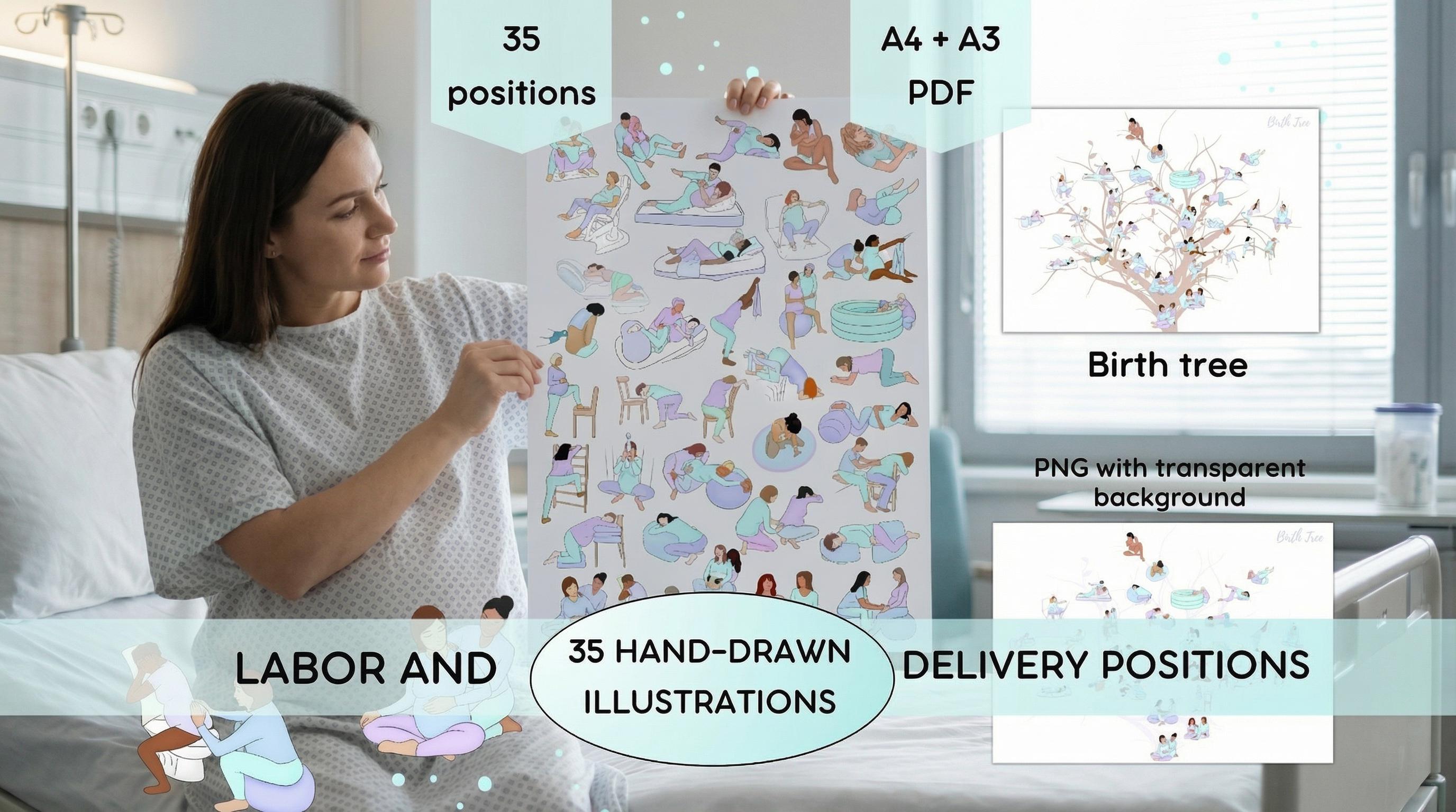 Labor and Delivery Positions. Labour and Natural Birth Tree Digital ...