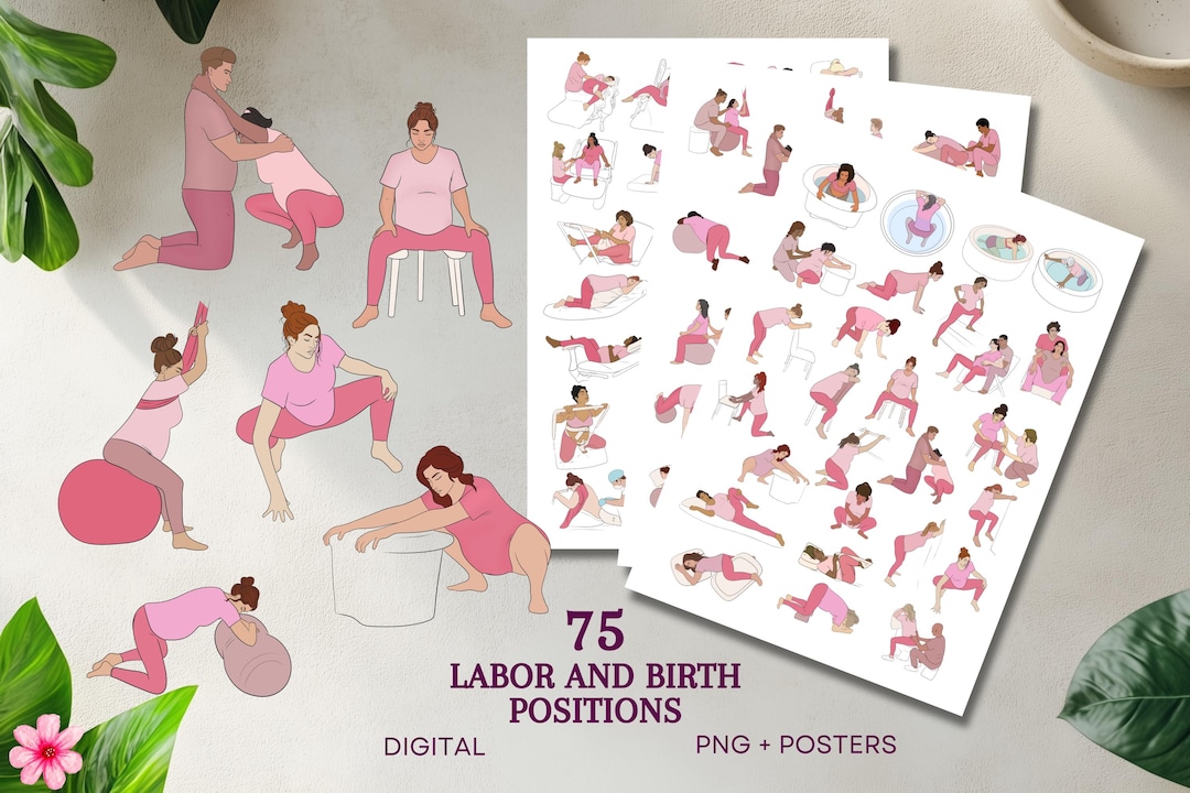 75 Labor and Delivery Positions Pink PNG. Labour and Natural Birth ...