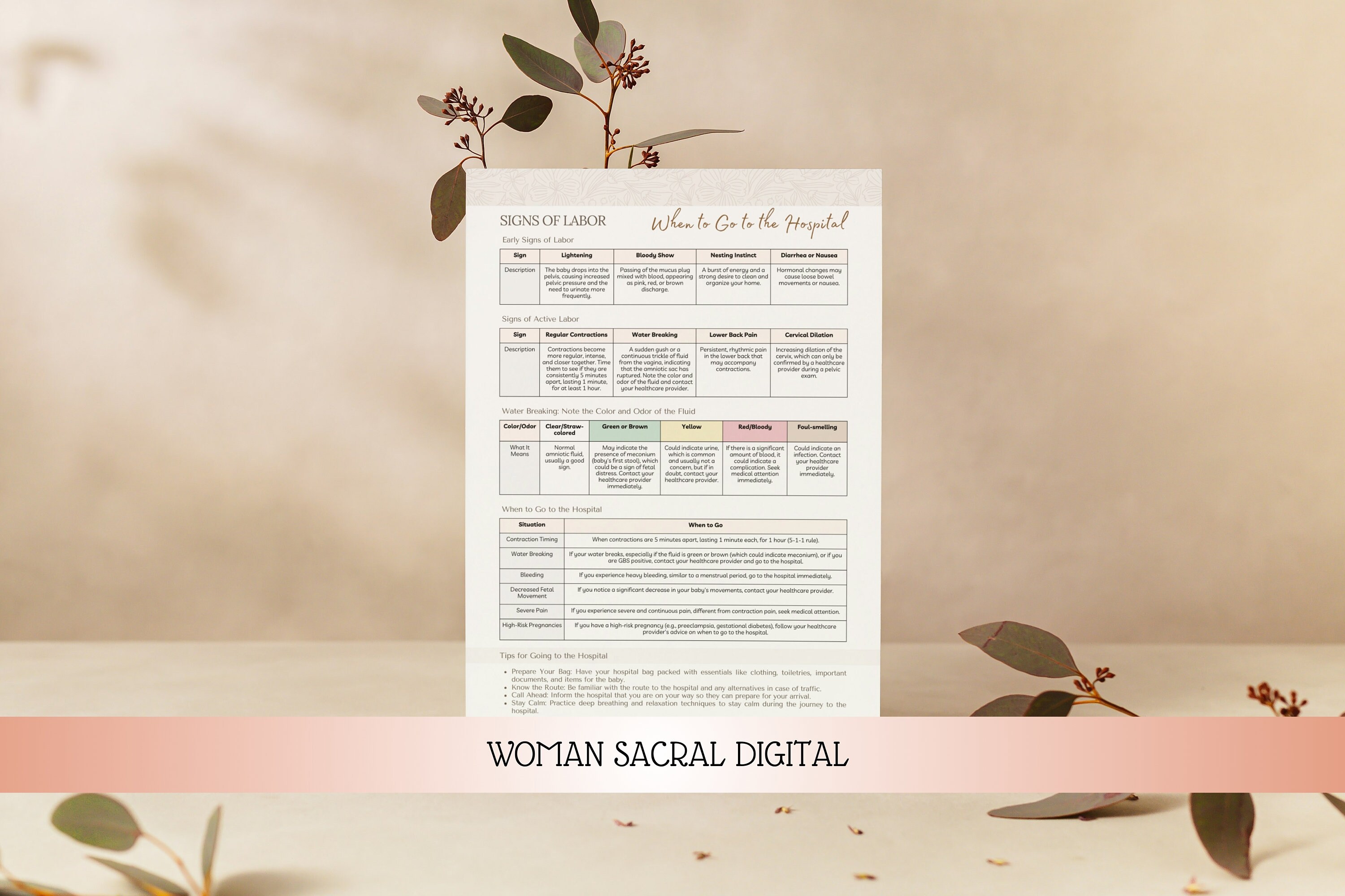 Signs of Labor: When to Go to the Hospital - Digital Editable Labor ...