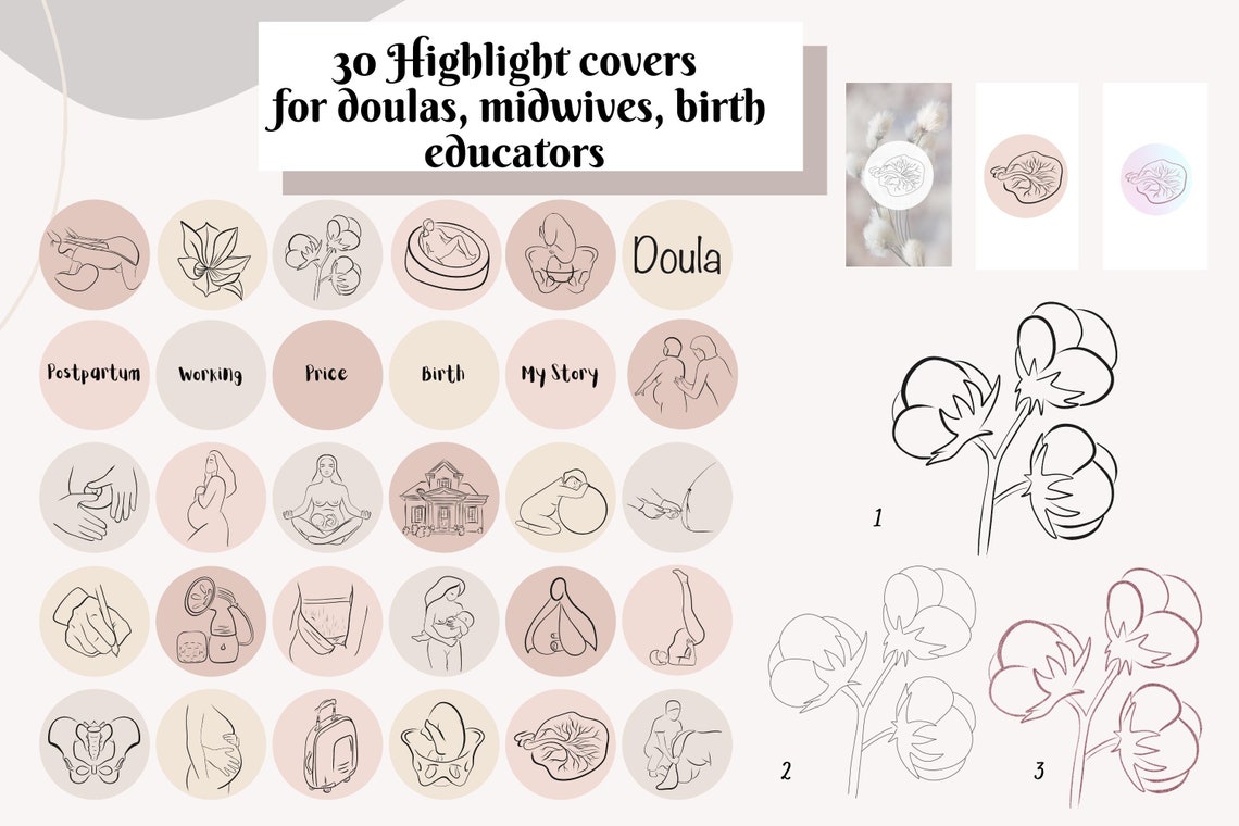 30 Instagram Story Highlights Icons Covers for Doulas | Etsy