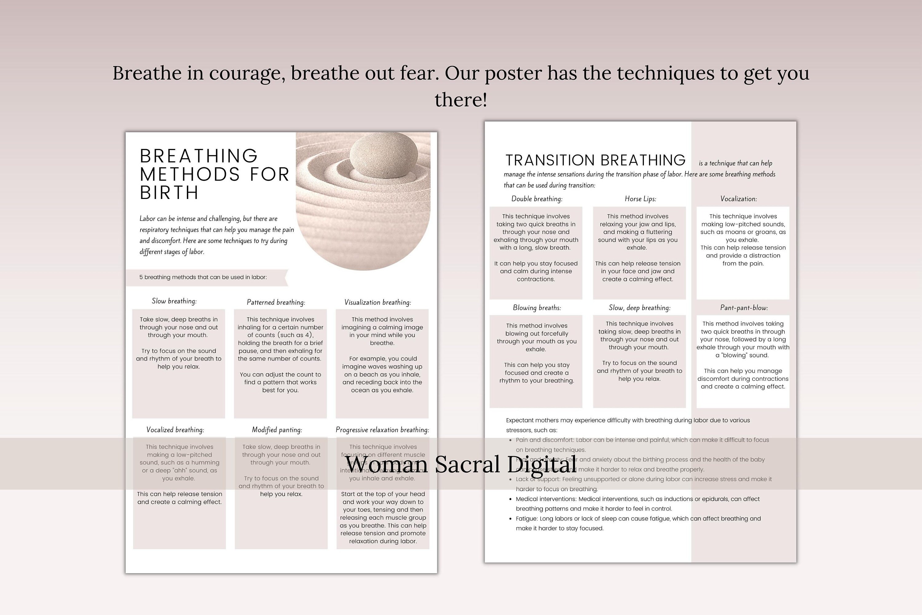 Breathing Techniques for Labor and Birth Poster for Doulas, Birth ...