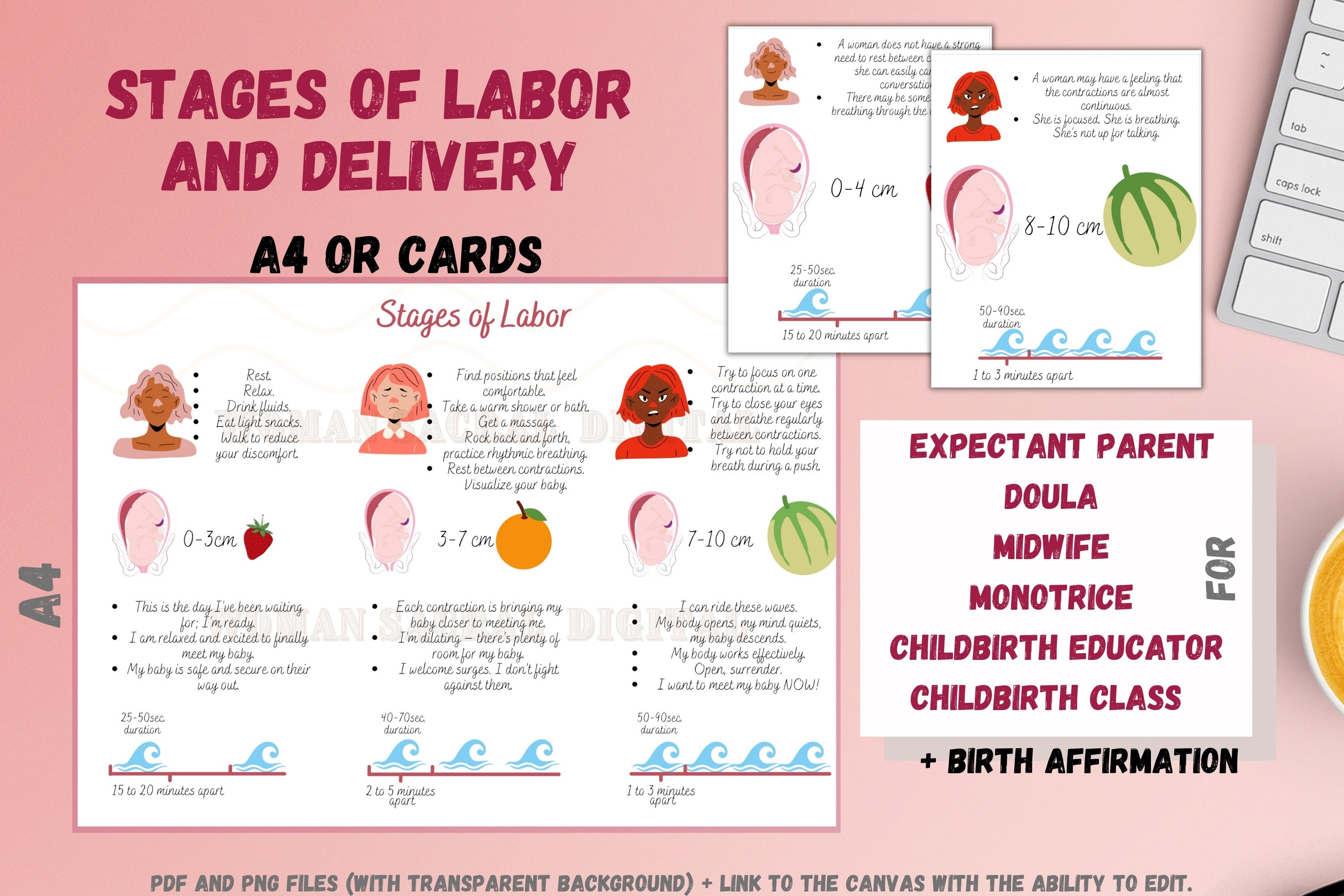Stages of Labor and Delivery Poster and Birth Stages Cards. - Etsy