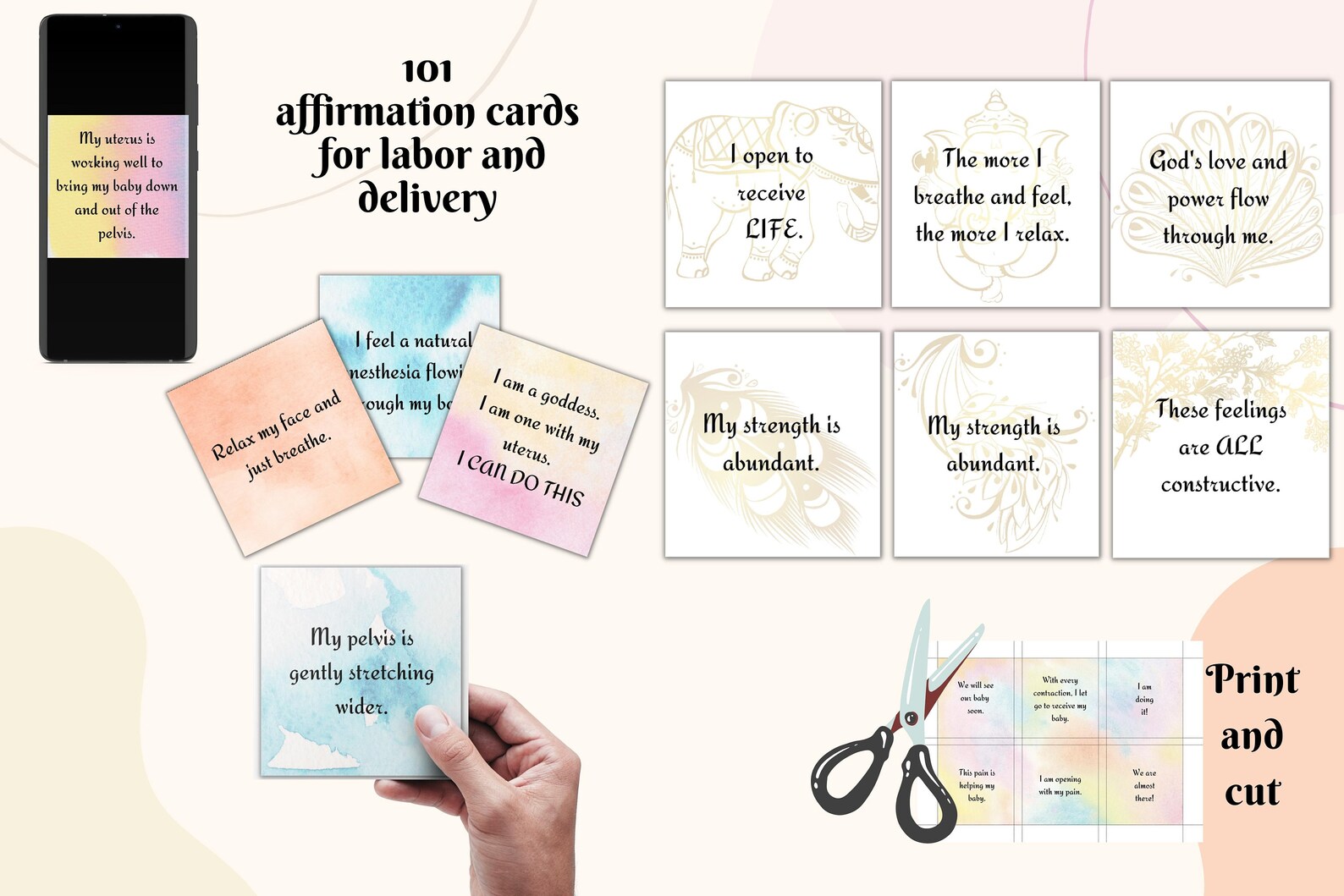 Birth Affirmation Cards. 101 Printable Labor and Delivery Affirmations ...