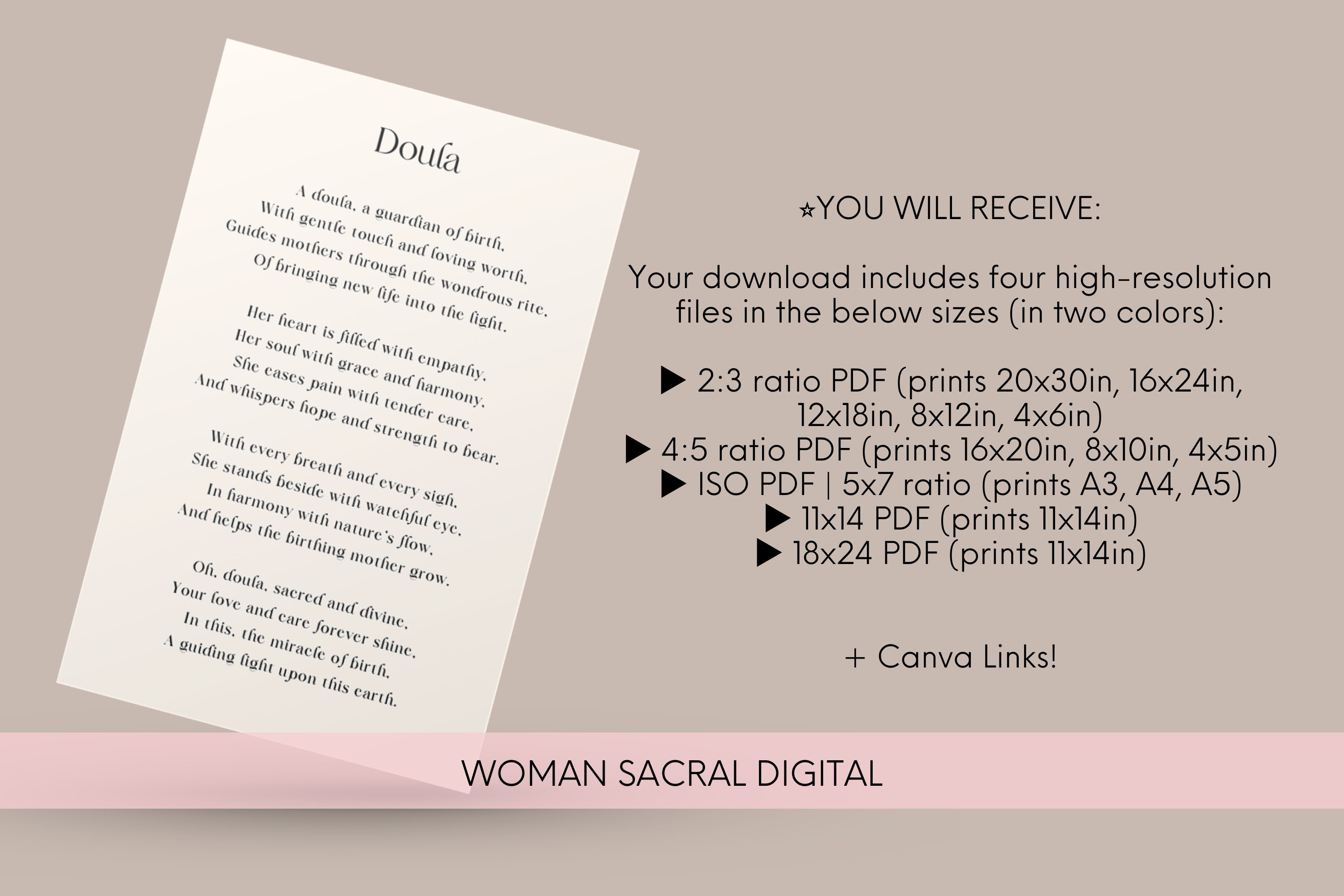 Beautiful Doula Poem Poster: Celebrate the Power of Birth. Editable ...