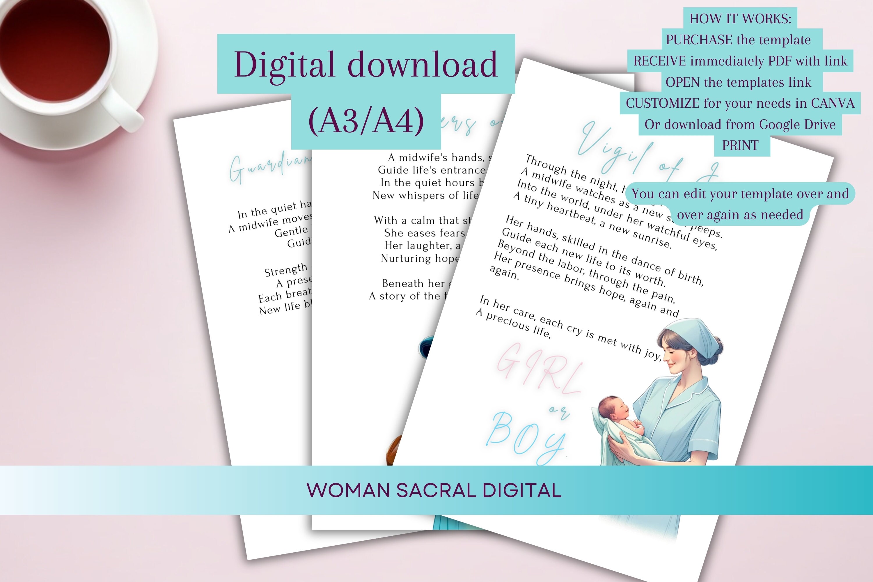 Personalized Midwife Appreciation Digital Posters – 3 Poems ...