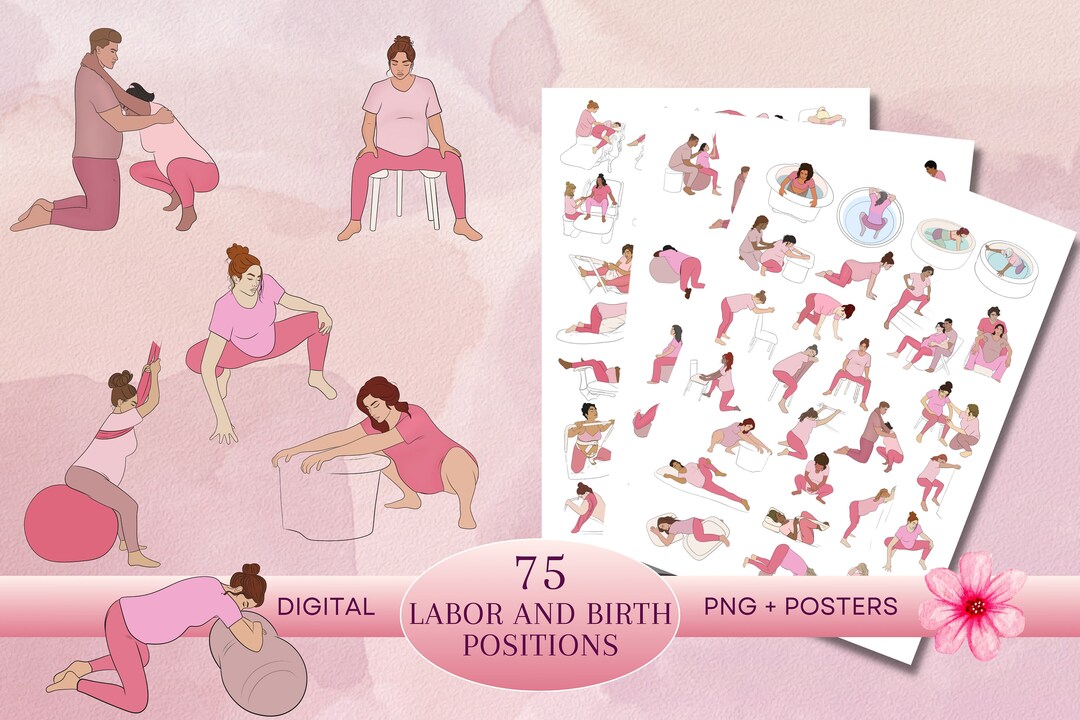 75 Labor and Delivery Positions Pink PNG. Labour and Natural Birth ...