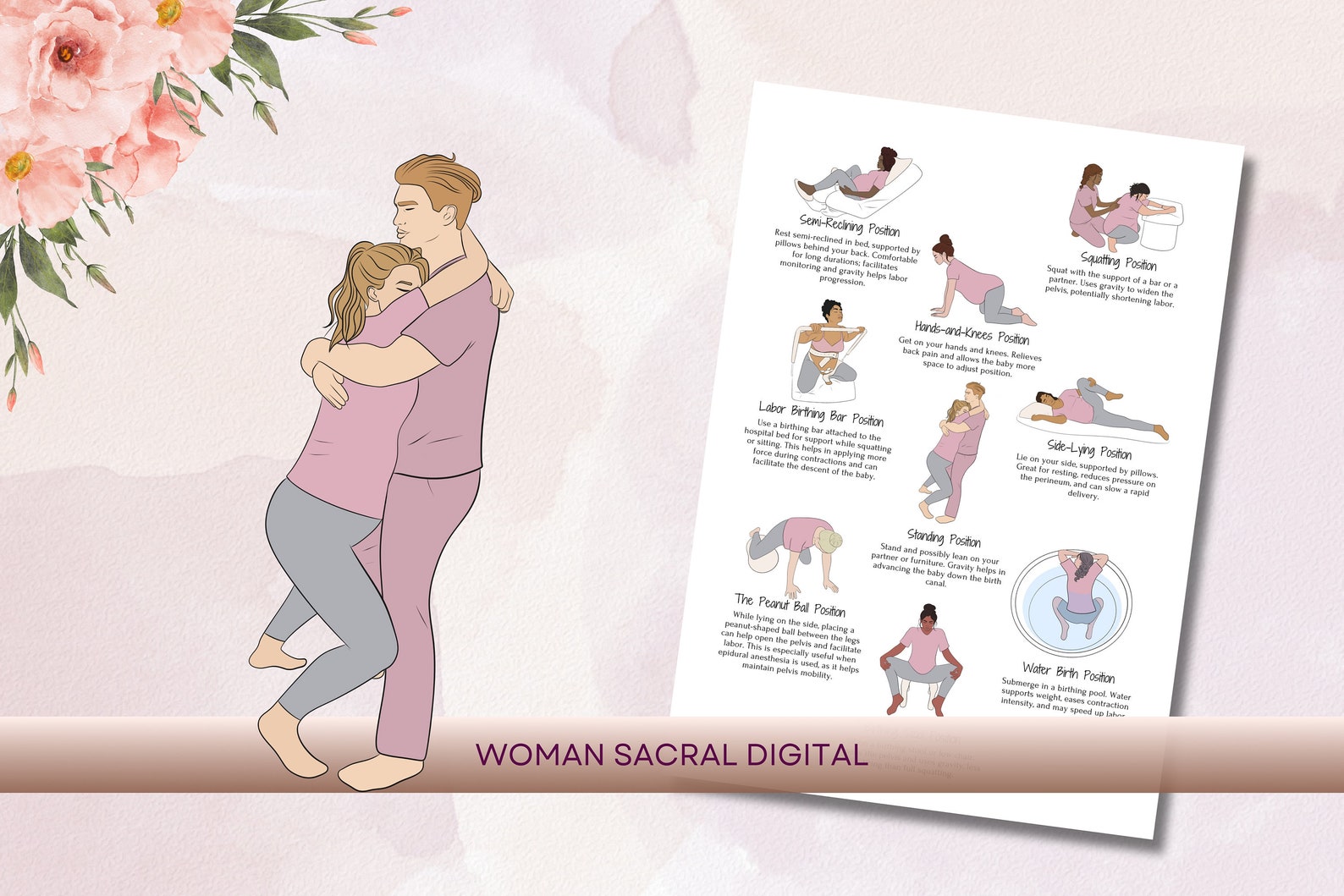 75 Labor and Delivery Positions PNG. Labour and Natural Birth Digital ...
