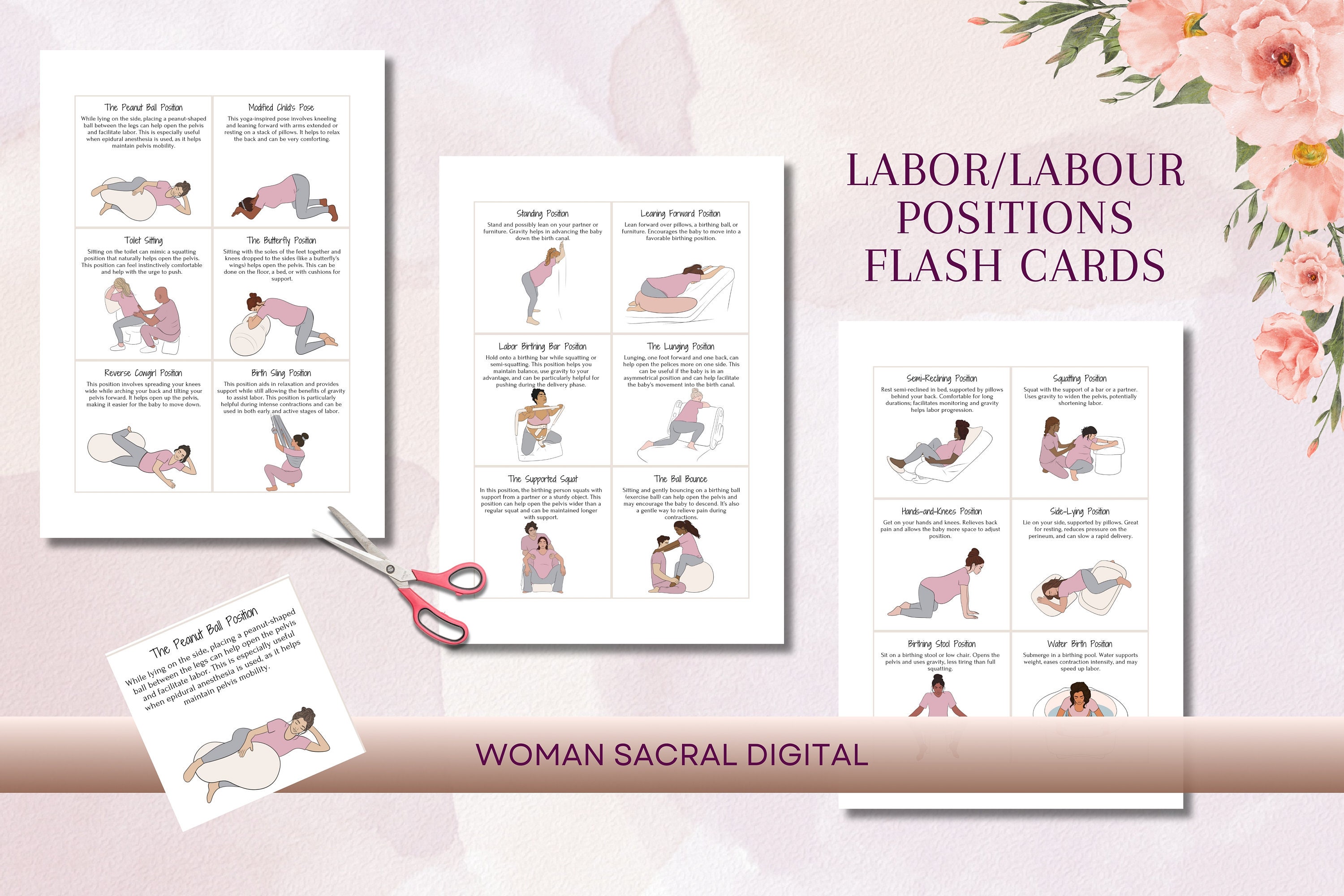 75 Labor and Delivery Positions PNG. Labour and Natural Birth Digital ...