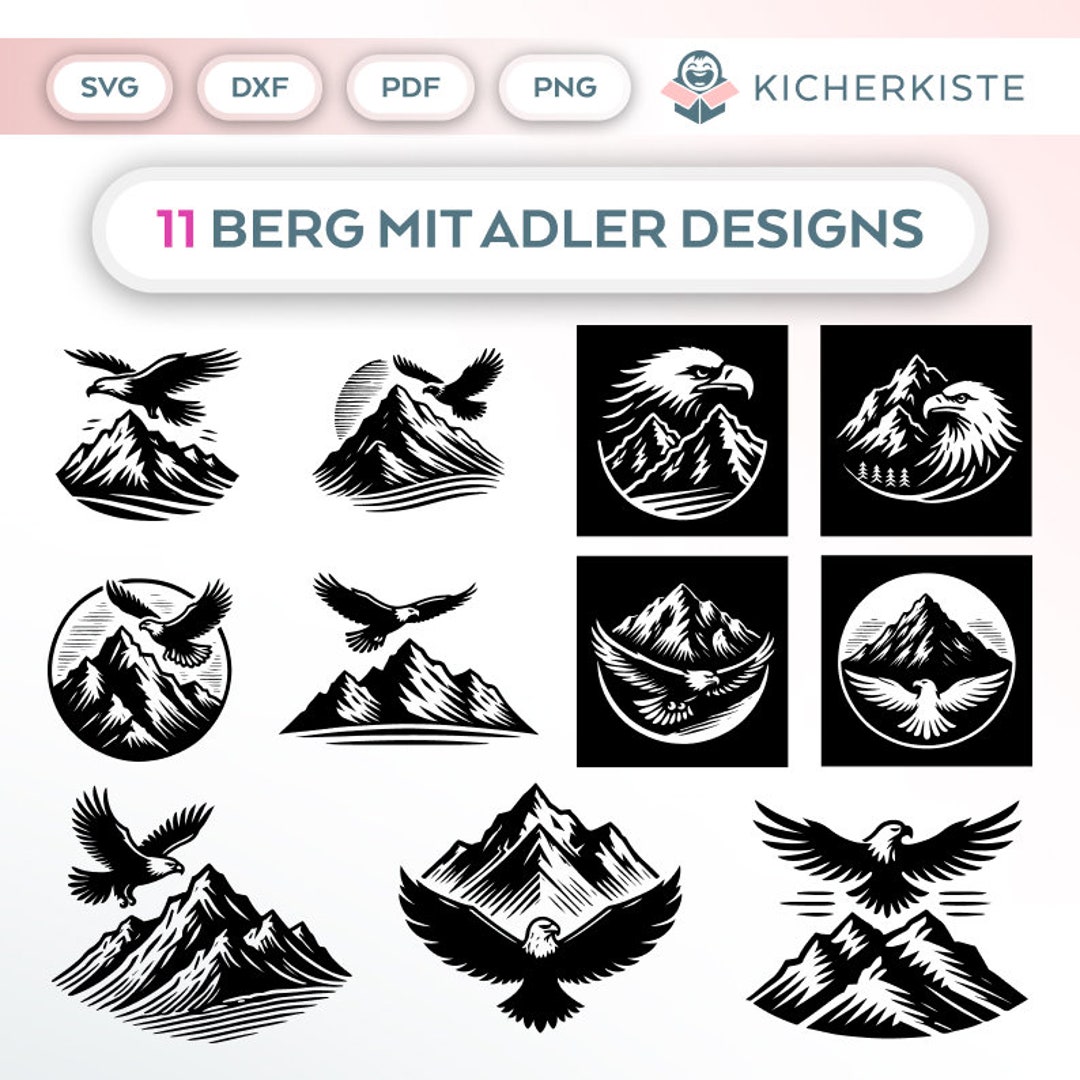Bundle Plotterdatei Berge SVG PNG Deutsche Schneidedatei Clipart Für T-shirt Berge & Adler ...