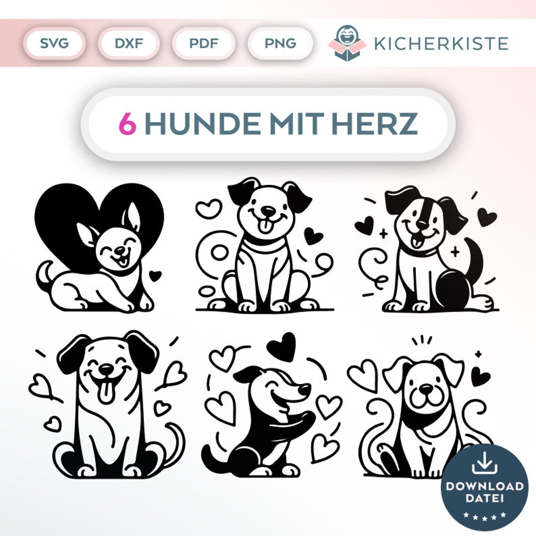 Bundle Plotterdatei Hunde SVG PNG Deutsche Schneidedatei Clipart Für T-shirt Hunde Mit Herz Zum ...