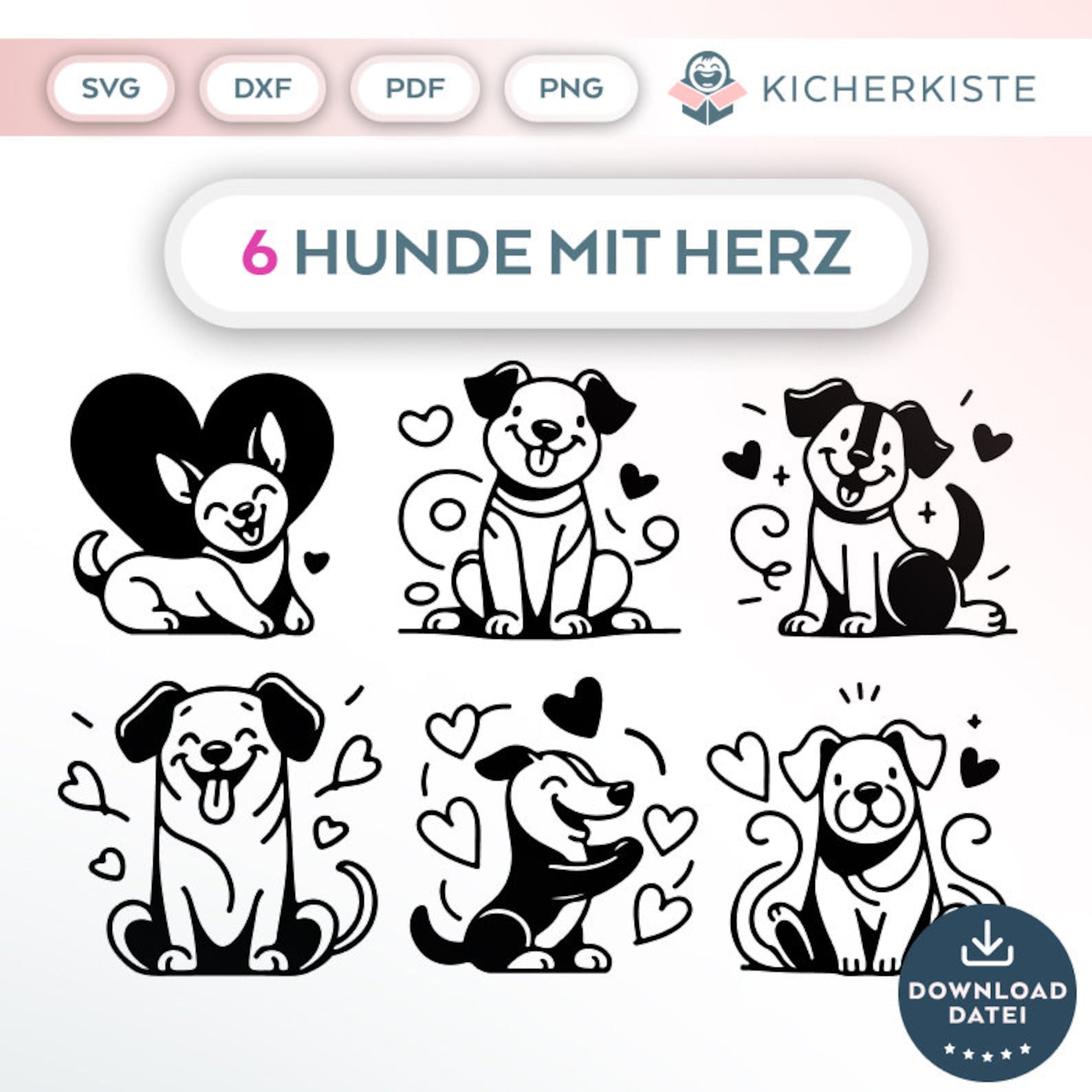 Bundle Plotterdatei Hunde SVG PNG Deutsche Schneidedatei Clipart Für T-shirt Hunde Mit Herz Zum ...