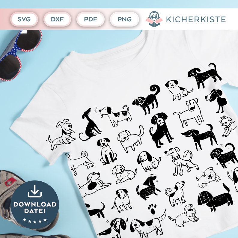Bundle Plotterdatei Hunde SVG PNG DXF Schneidedatei Clipart Plotter File Süße Hunde Kinderzimmer ...