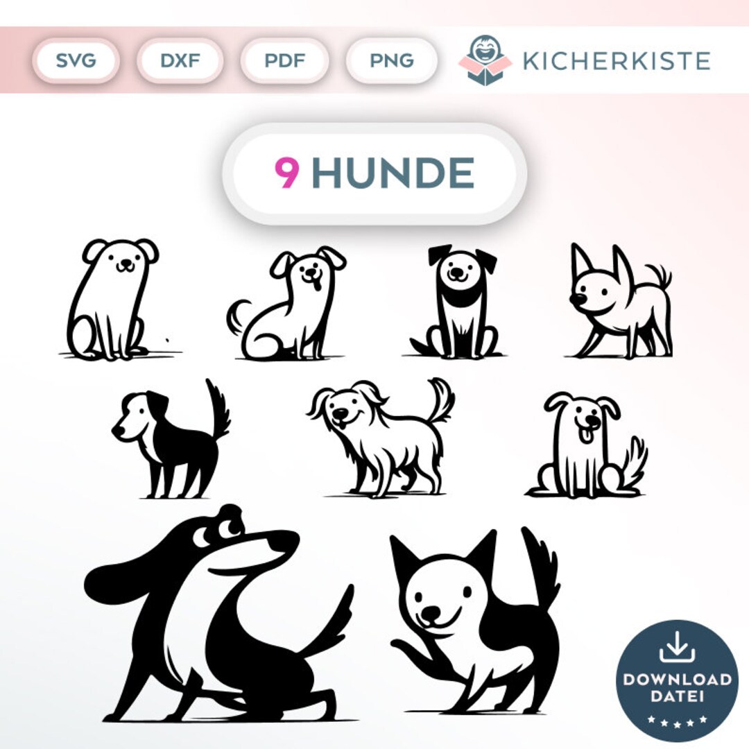 Bundle Plotterdatei Hunde SVG PNG Deutsche Schneidedatei Clipart Für T-shirt Süße Tiere Für ...