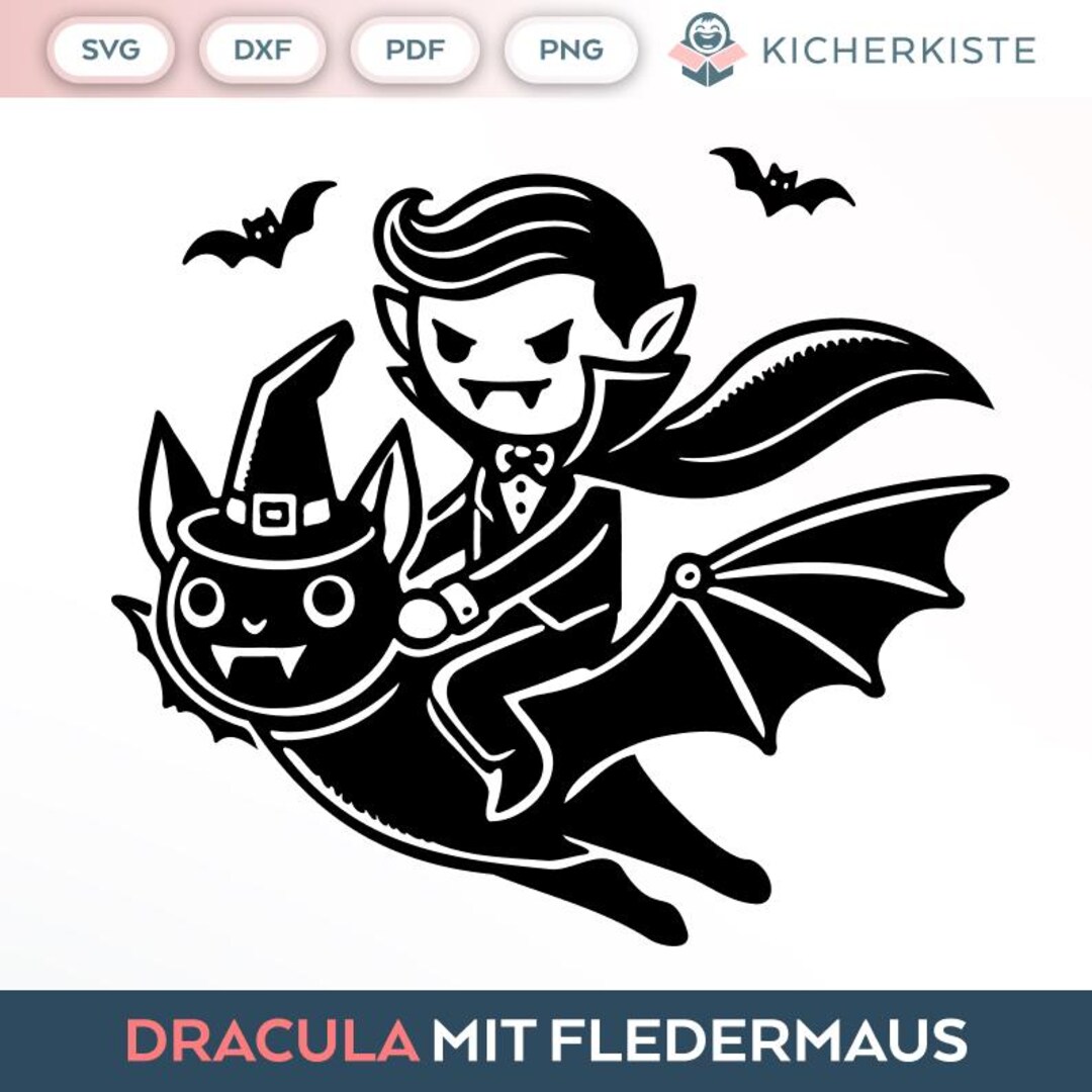 Plotterdatei Vampir Mit Fledermaus SVG PNG Halloween Bat Clipart Scary Halloween Svg Selbst ...