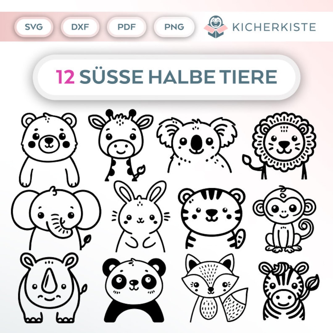 Bundle Plotterdatei Süße Tiere SVG PNG Deutsche Schneidedatei Clipart ...