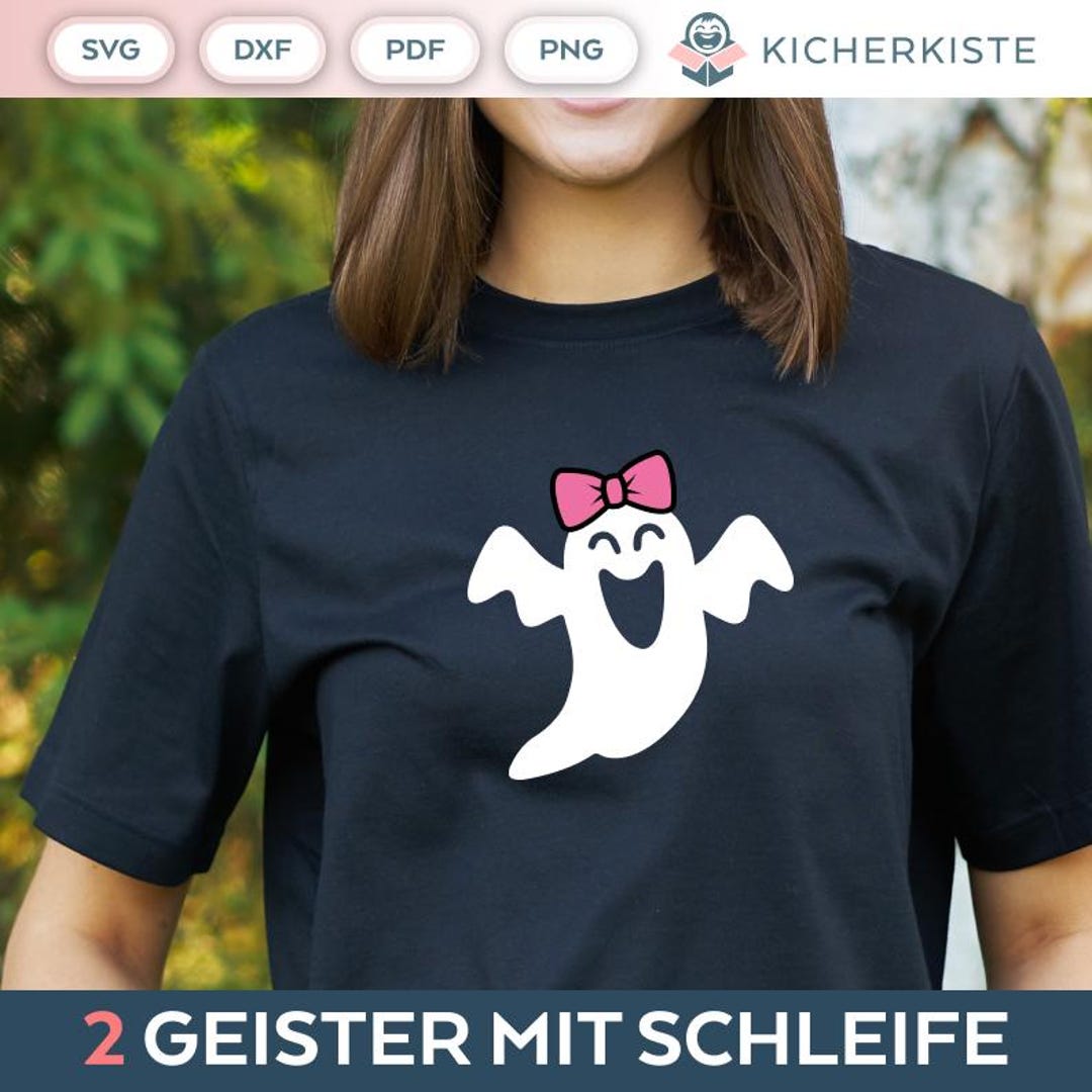 Plotterdatei Geister Mit Schleife SVG PNG Halloween Ghost Ribbon Svg Selbst Drucken Silhouette ...
