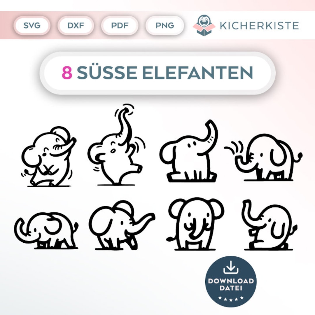 Bundle Plotterdatei Elefanten SVG PNG Deutsche Schneidedatei Clipart Für T-shirt Süße Elefanten ...