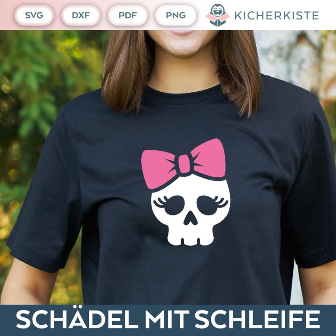 Plotterdatei Schädel Mit Schleife SVG PNG Halloween Totenkopf Ribbon Svg Selbst Drucken ...